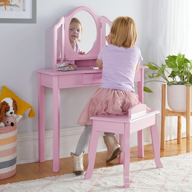 Guidecraft Kids' Vanity and Stool Set - Pink: Children's Princess ...