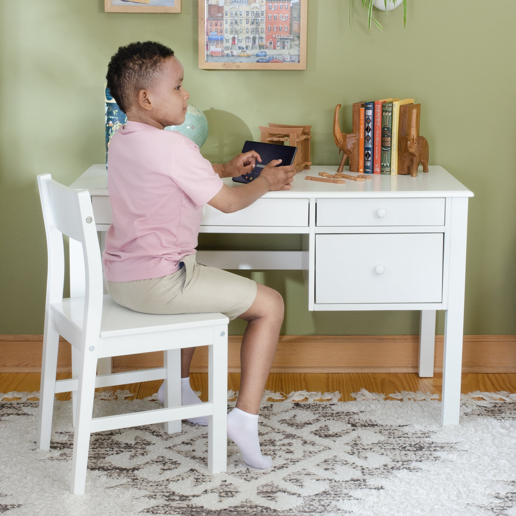 Guidecraft Madison Kids' Desk and Chair Set - White: Wooden Children's ...