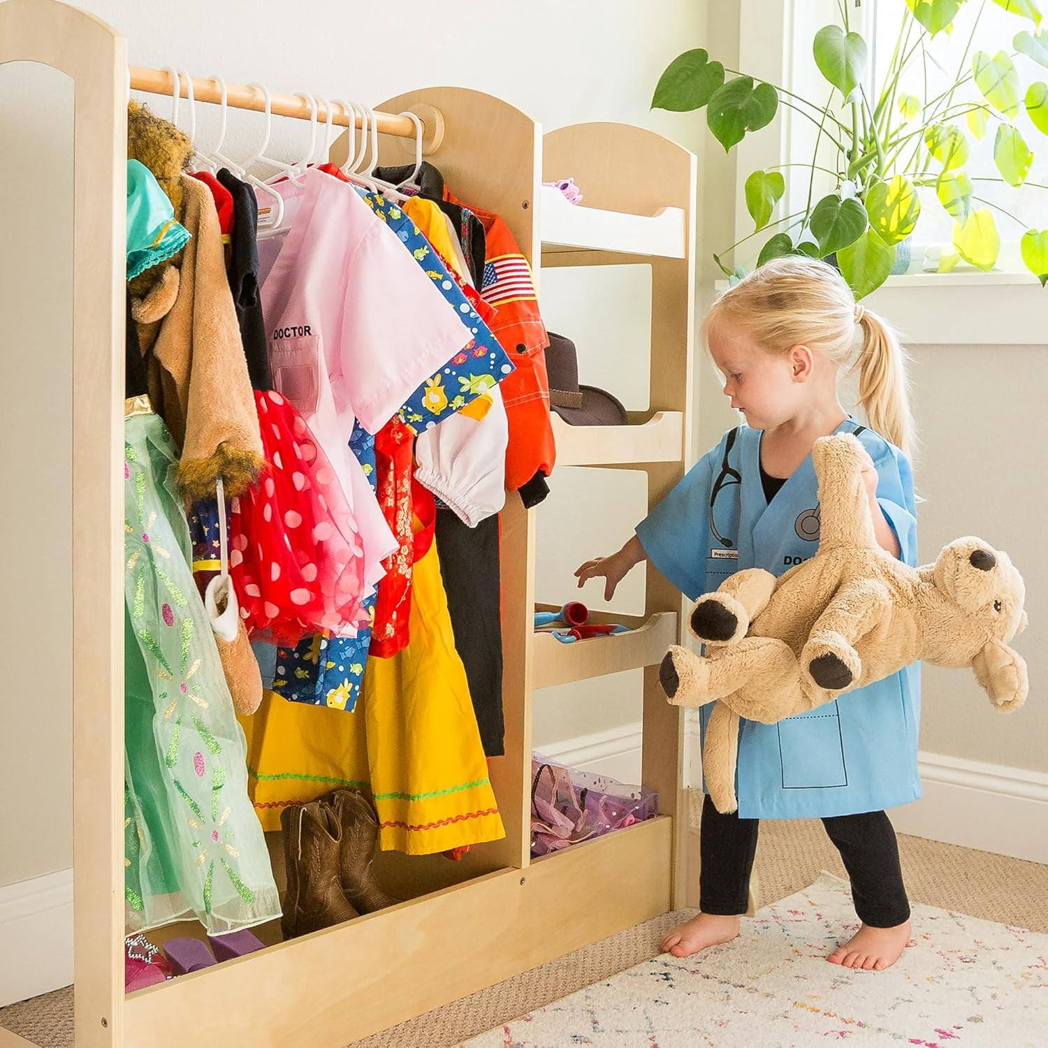 Guidecraft See and Store Dress-up Center – Natural: Armoire for Kids ...