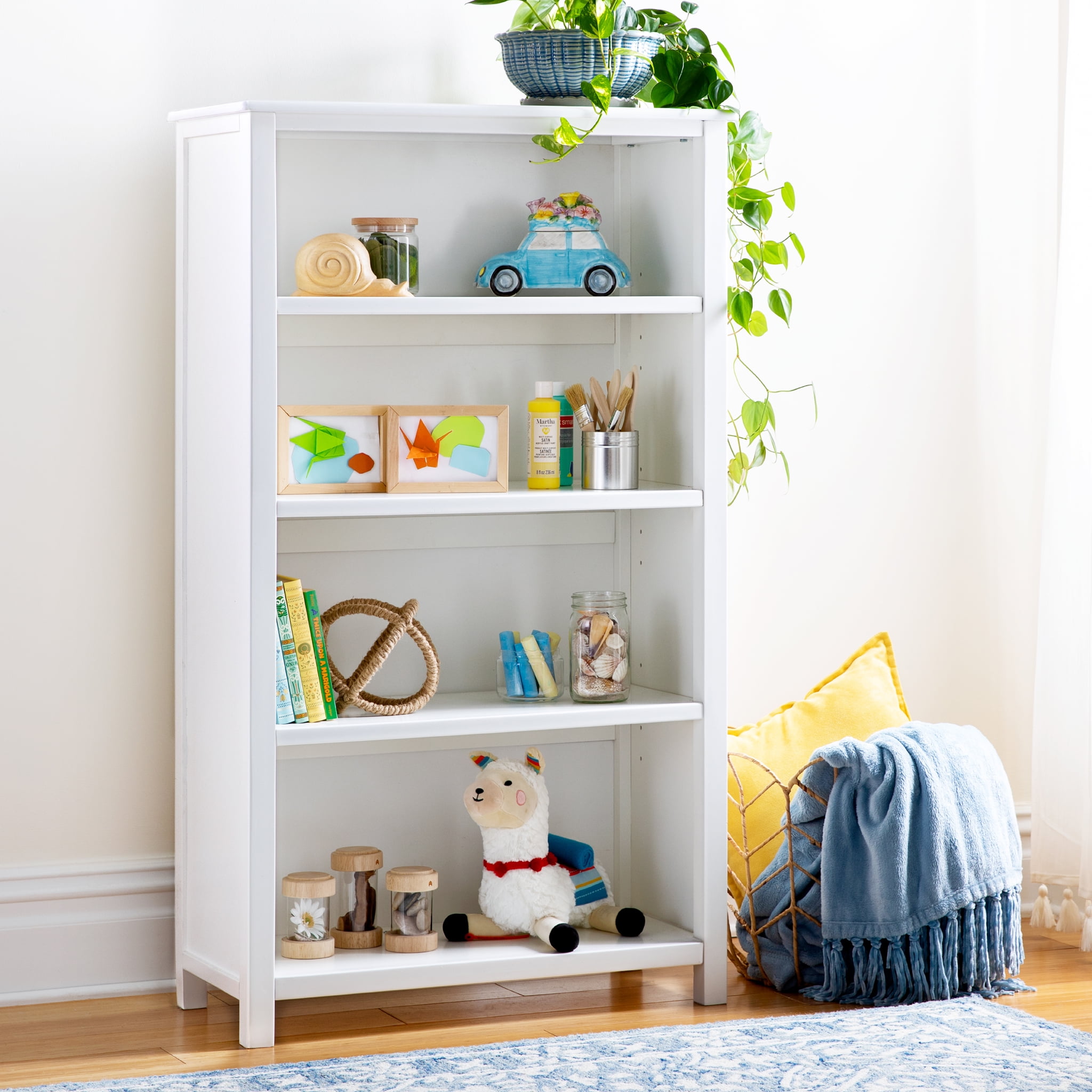 Guidecraft Taiga 4-Shelf Bookcase - White: 54" Bookshelf and Storage ...