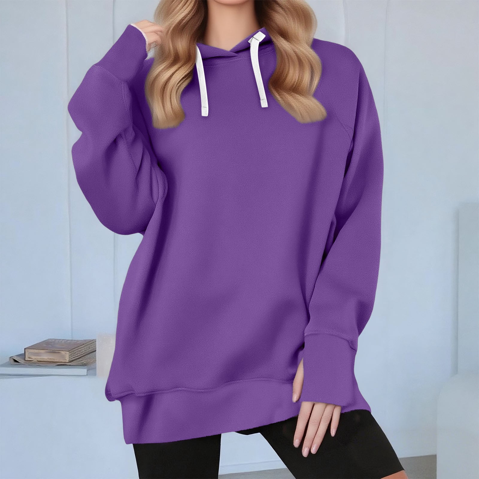 Guieoi Hoodies for Women Plus Size Women's Thumb Button Sweatshirt ...