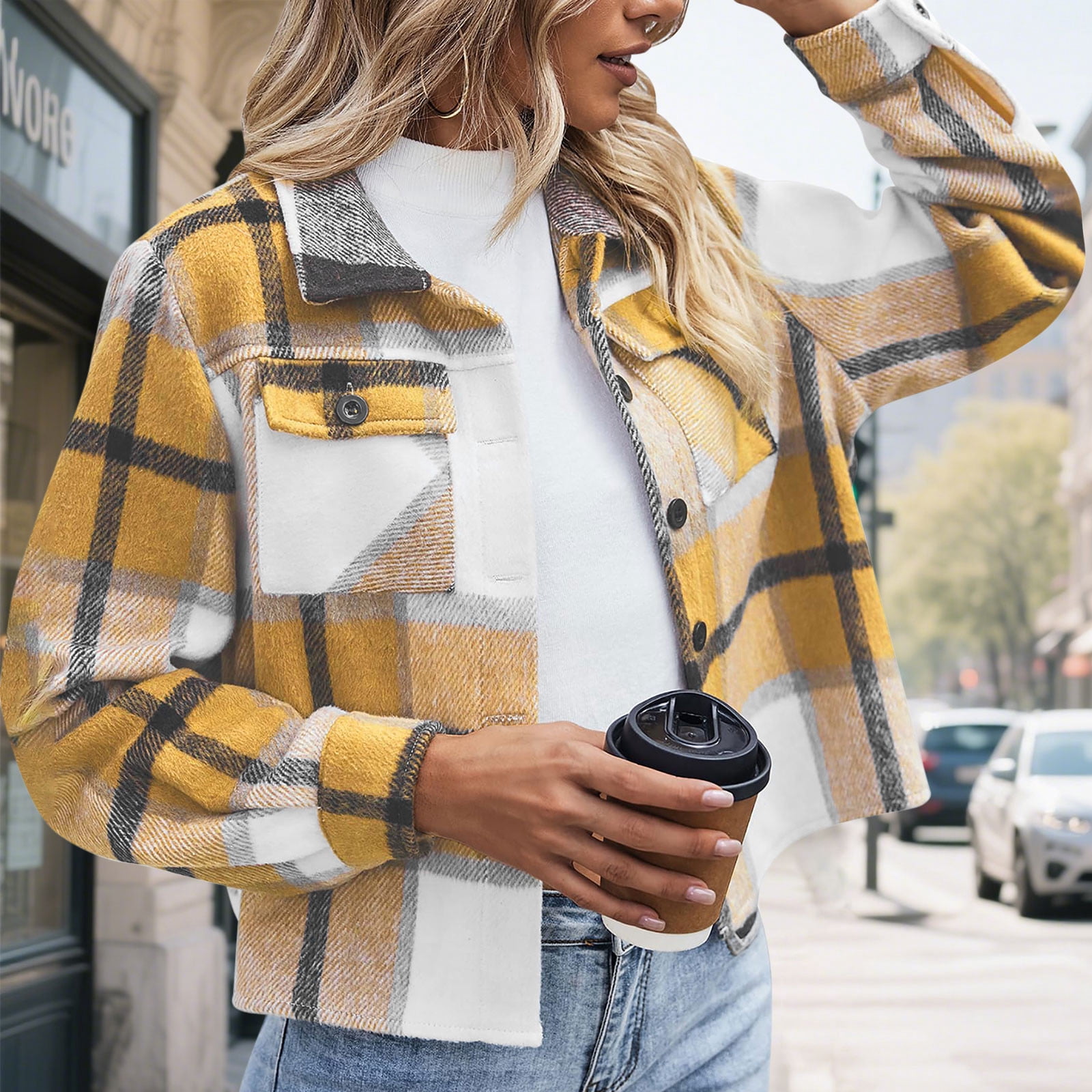 Guieoi Women Trendy Fall Plaid Jackets Casual Loose Checkered Long ...