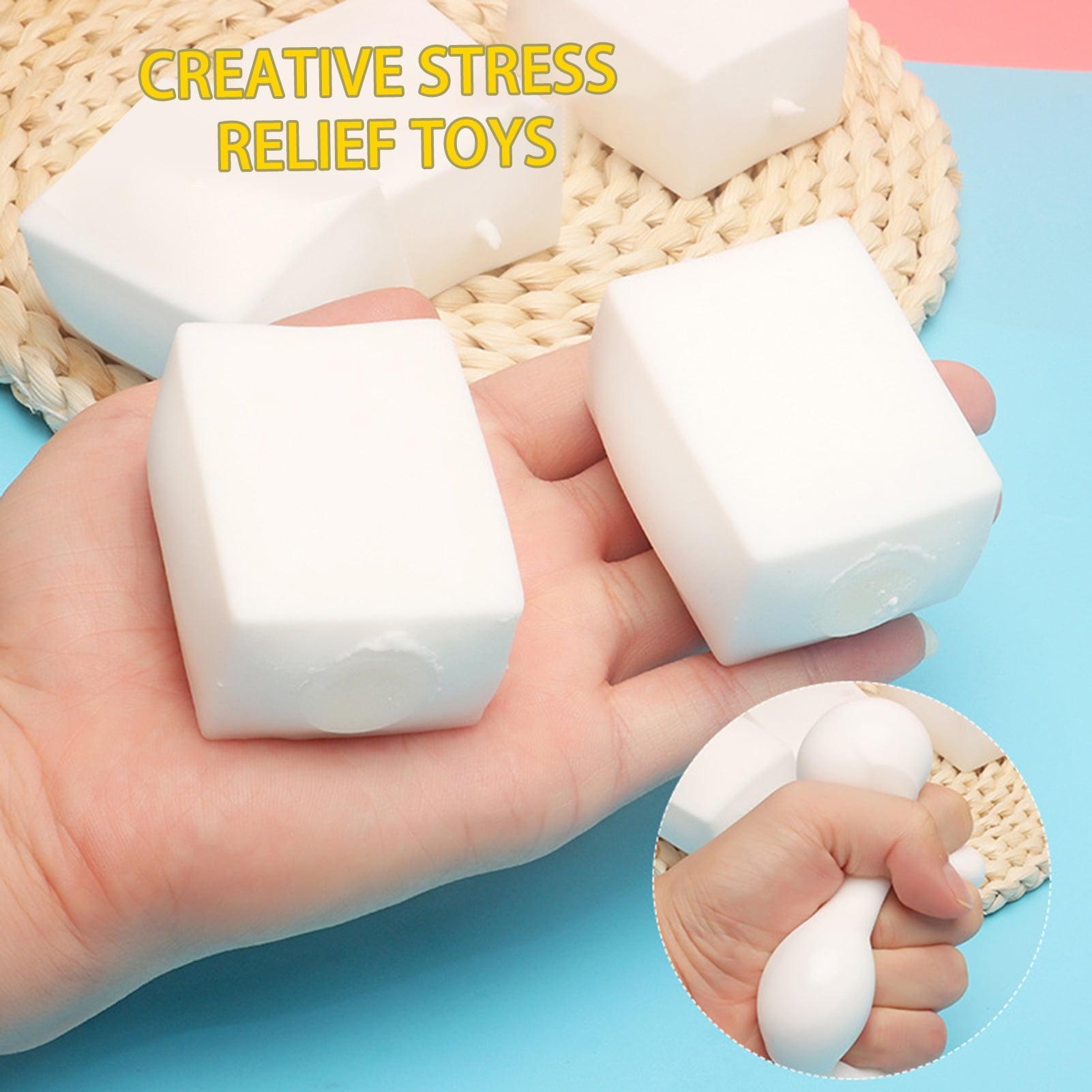 Guiexla 1/4Pcs Tofu Squeeze Toy TPR Slow Rebound Stress Relief Stretch ...