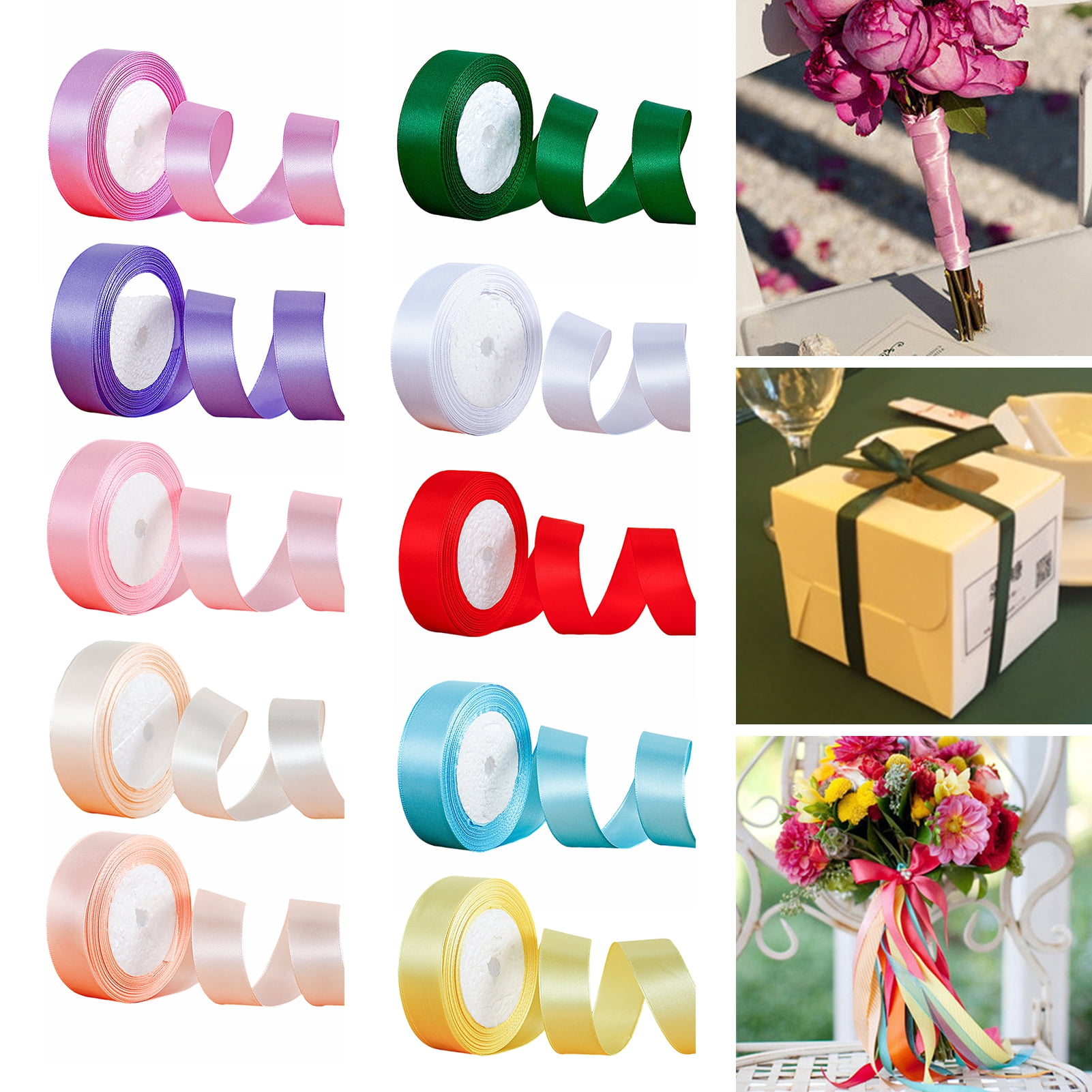 Guiexla 1 Roll 0.98" Wide 25 Yards Satin Craft Ribbon Bright Color Gift ...