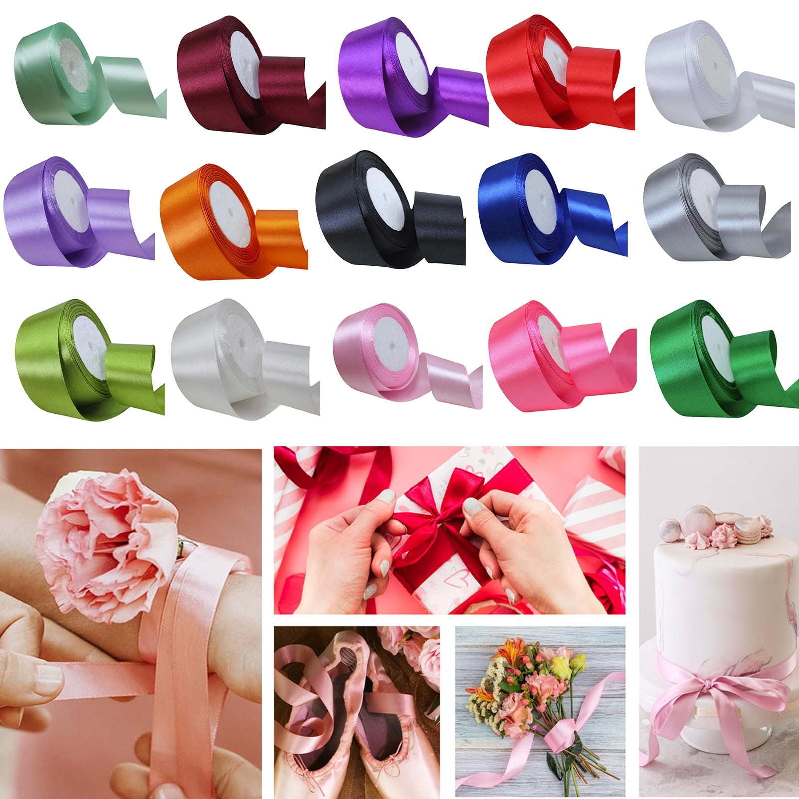 Guiexla 1 Roll 22m 4cm Wide Satin Wedding Ribbon Roll Gift Wrapping ...
