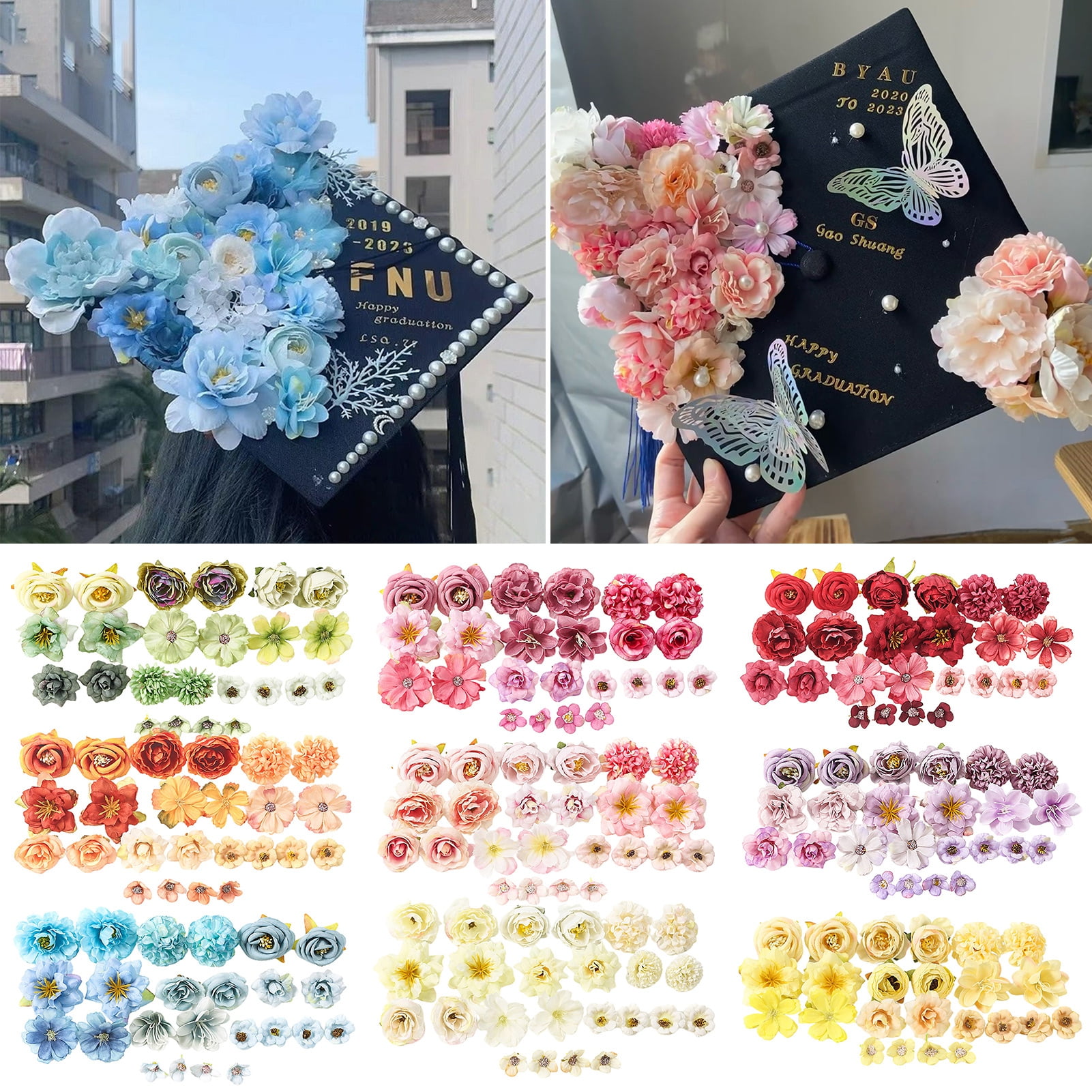 Guiexla 1 Set Artificial Flowers Graduation Cap Decorations Kit DIY ...