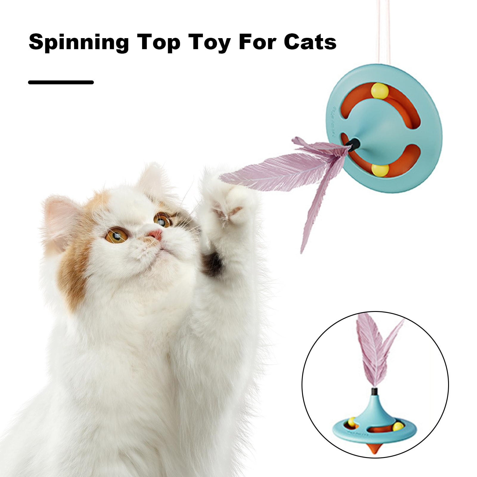 Guiexla 1 Set Cat Spinning Top Toy with Feather Boredom Stress Relief ...