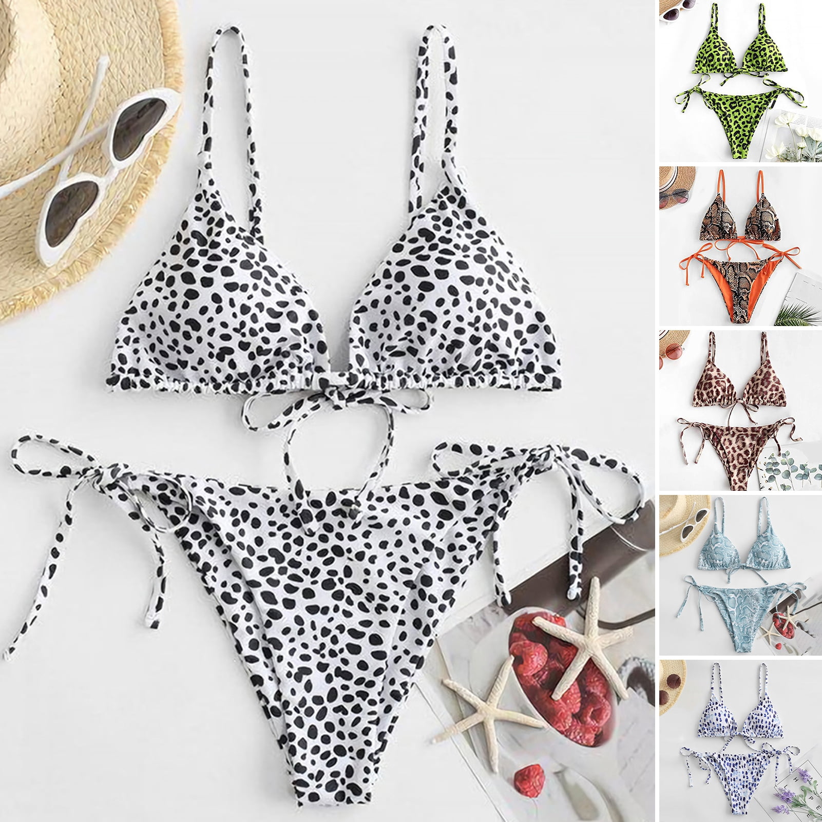 Guiexla 1 Set Women Bikini Padded Two-piece Dual Side Leopard Print ...