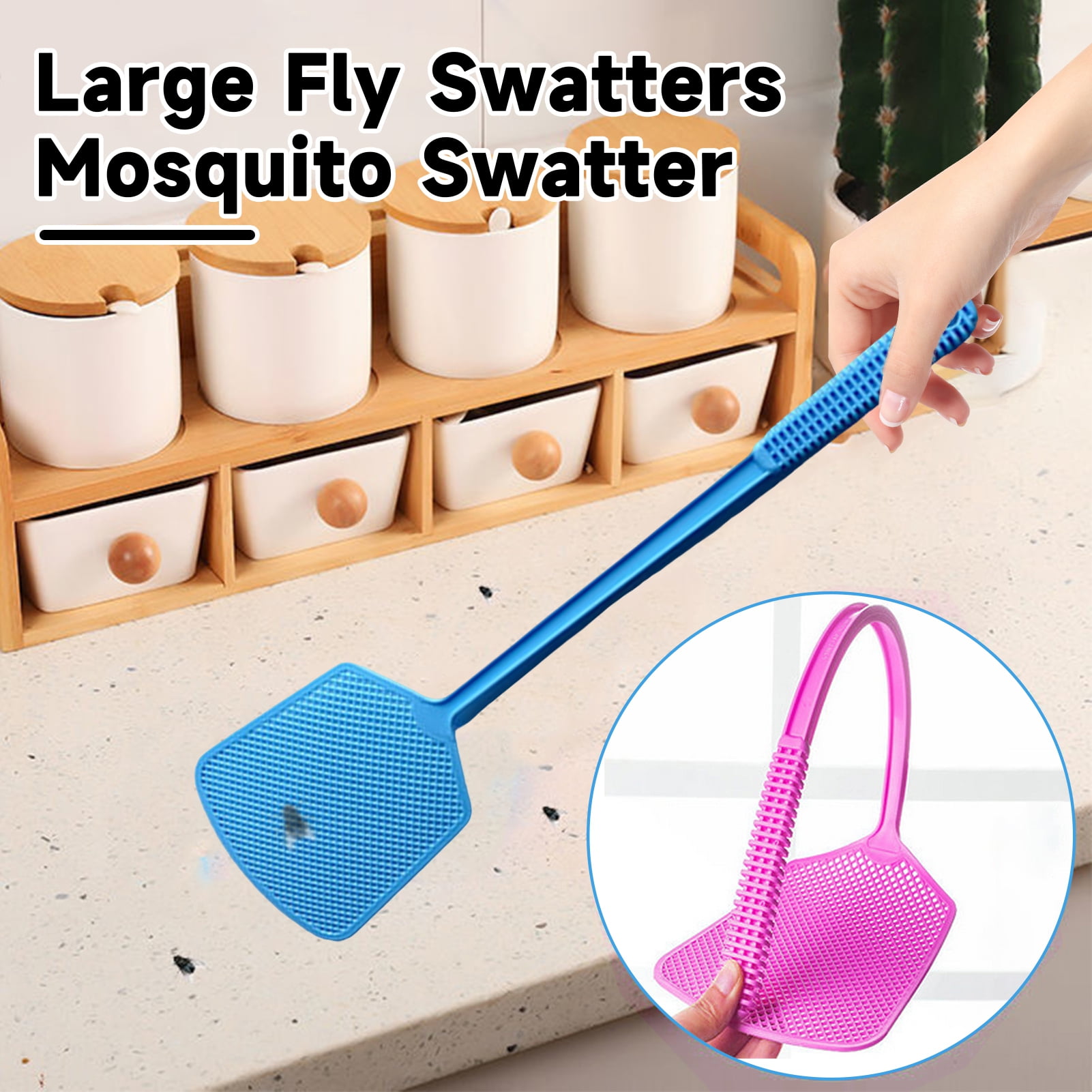 Guiexla 2 Pcs Fly Swatters Thickened Long Handle Flexible Great ...