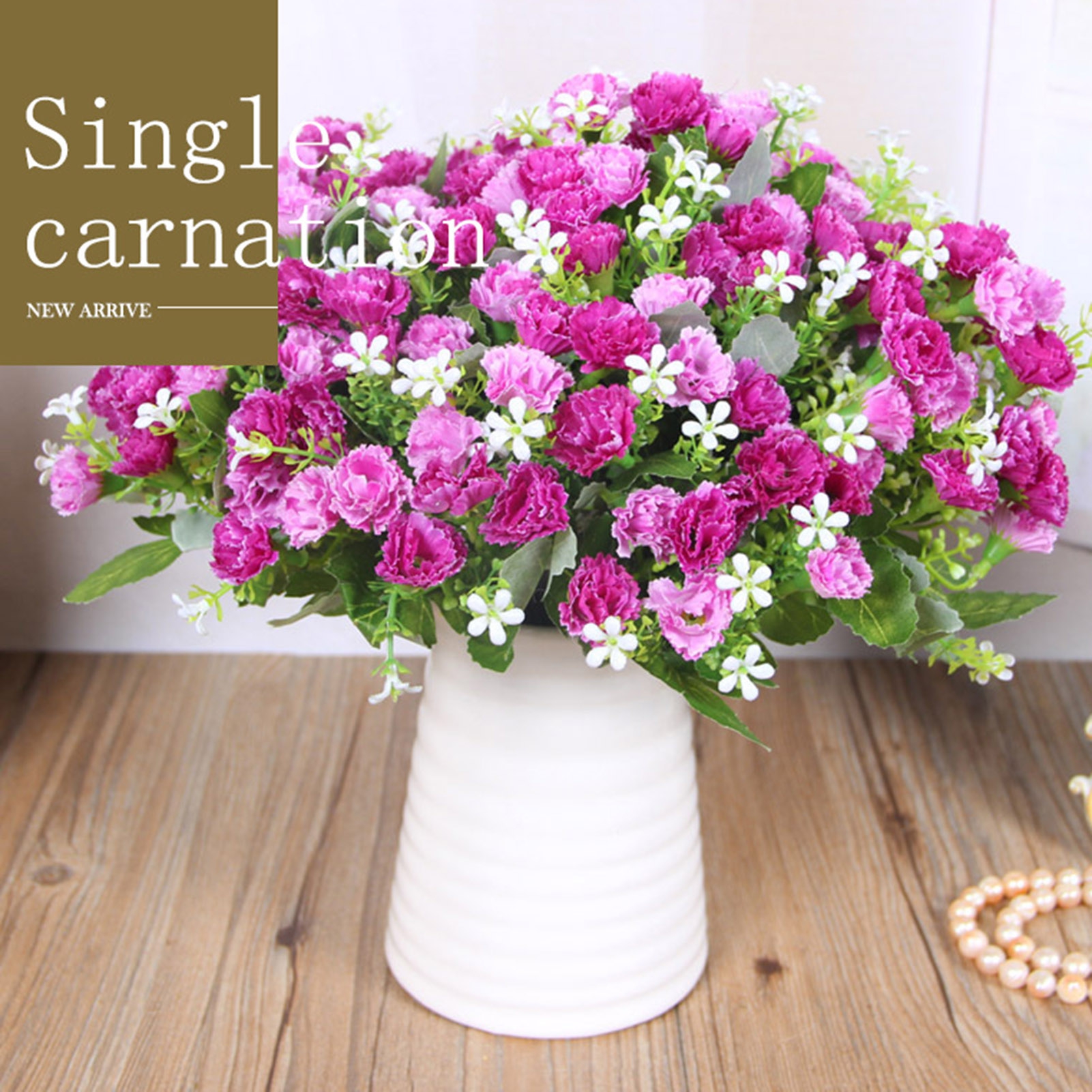Guiexla 25 Heads Artificial Carnation with Leaf Fake Plants Blossom ...