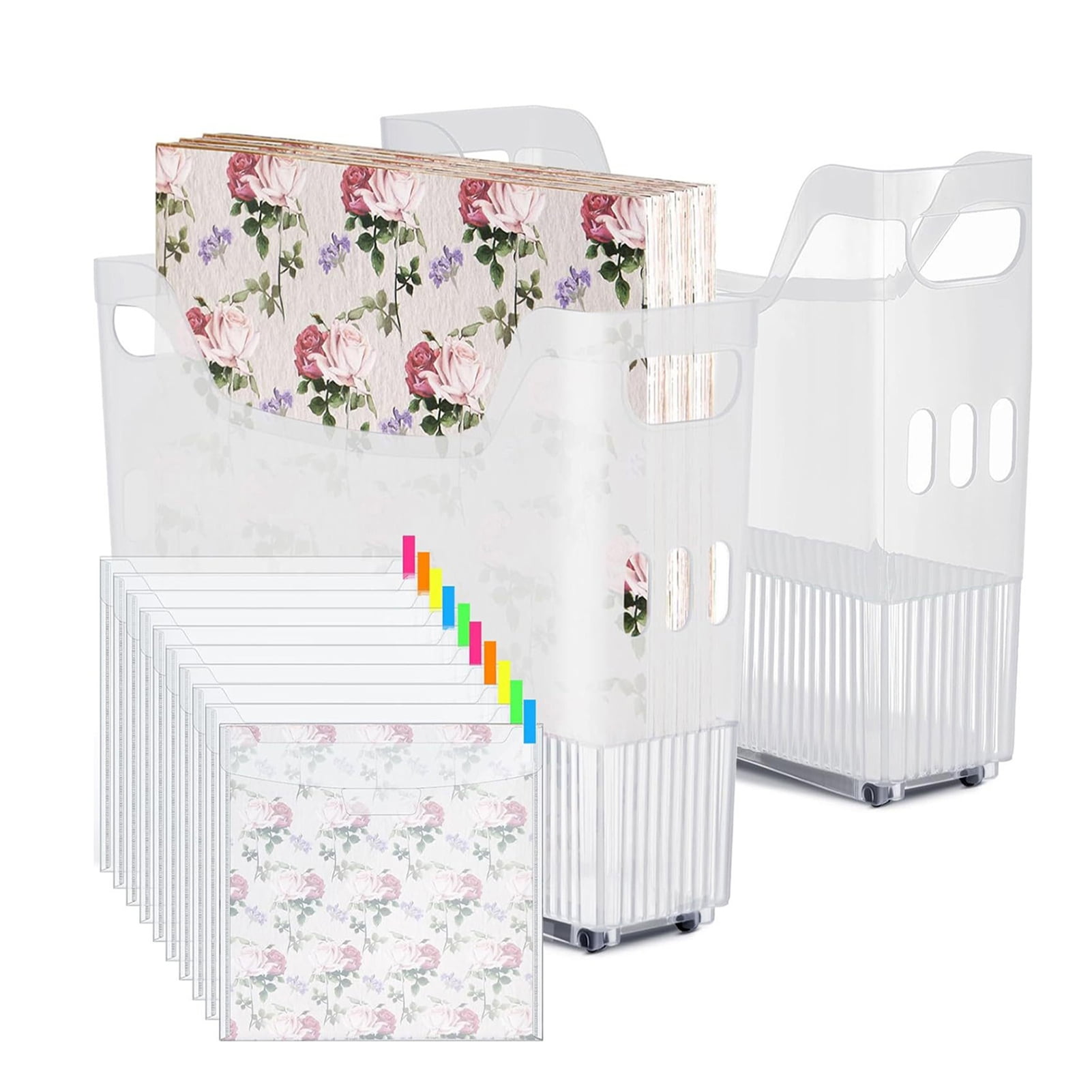 Guiexla 2Pcs Scrapbook Paper Storage Basket with 2 Wheels Large ...