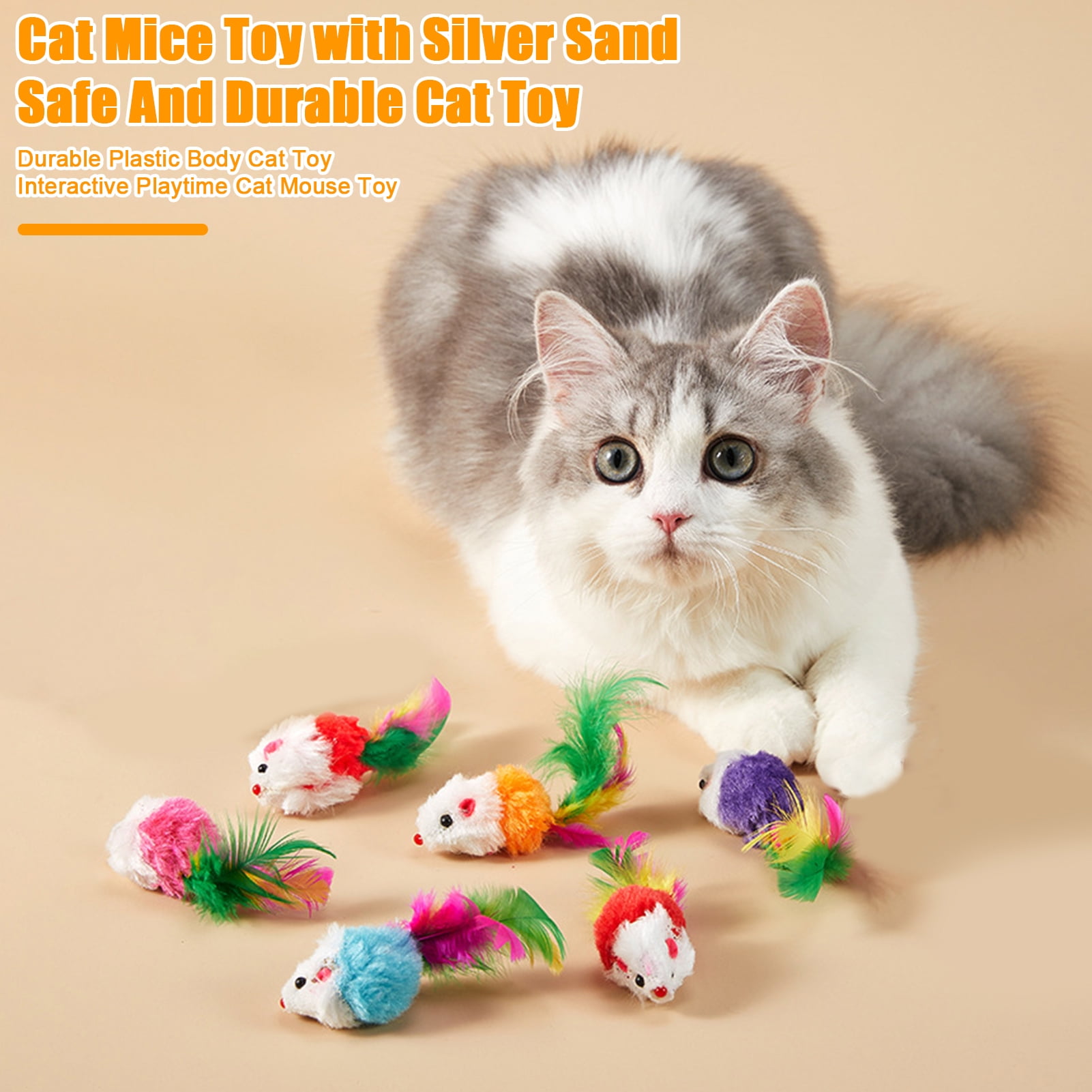 Guiexla 3/5/12Pcs Cat Mouse Toys Faux Fur Cat Mice Toy with Feather ...