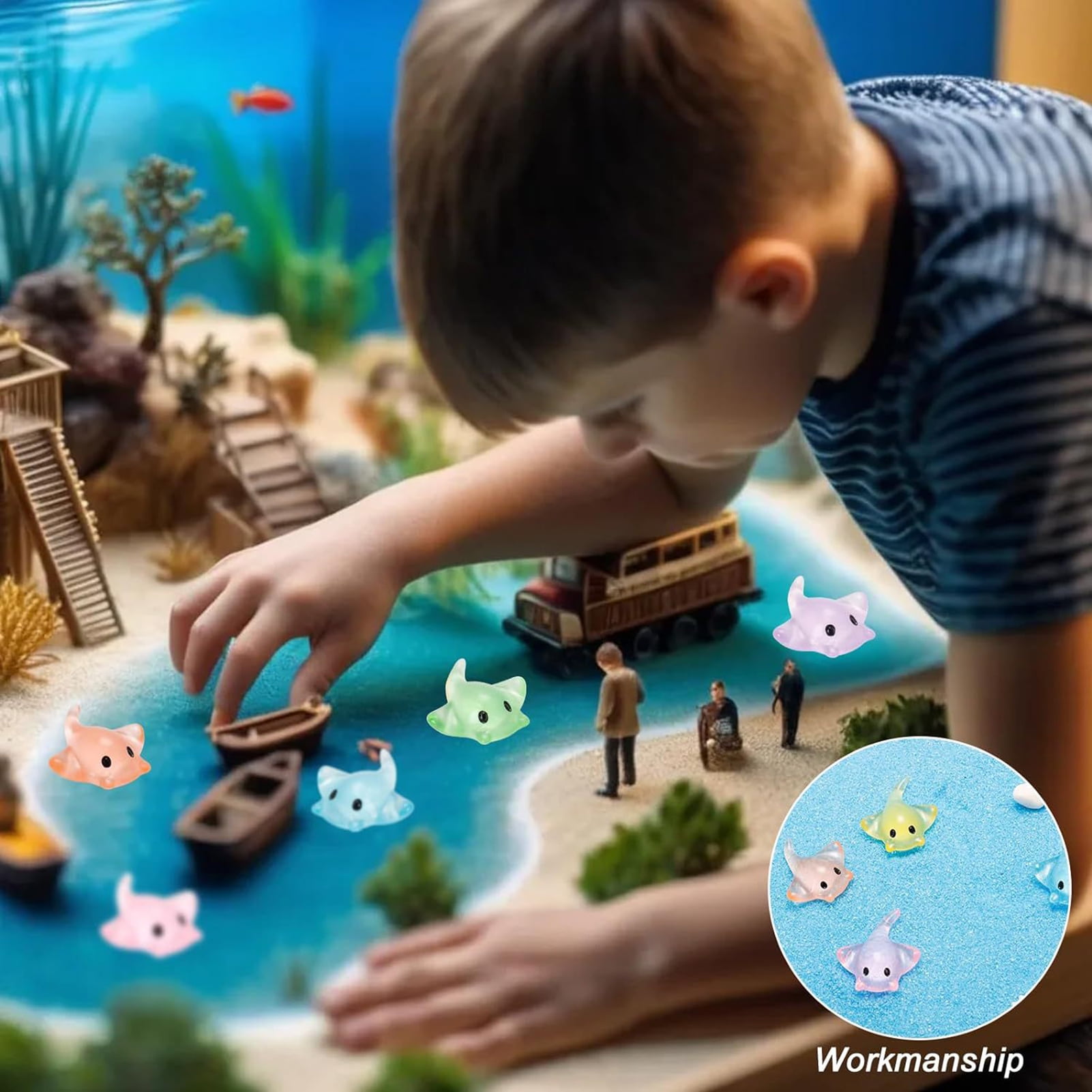 Guiexla 30/60Pcs Mini Manta Ray Figurine Colorful Resin Sea Fish ...