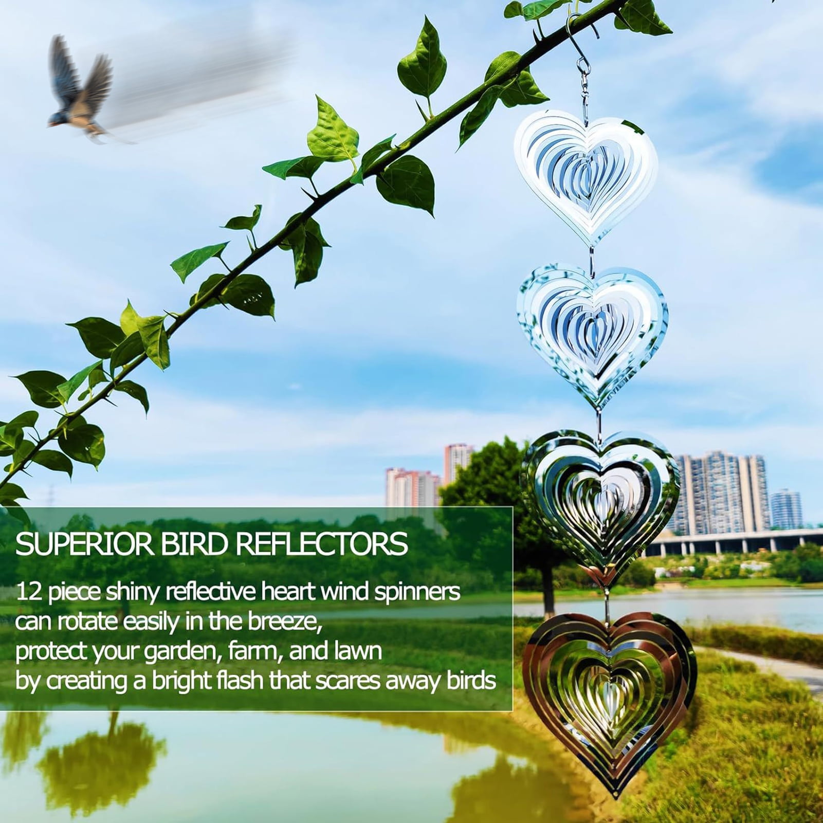 Guiexla 3D Love Heart Wind Spinner Bird Reflector Highly Reflective ...