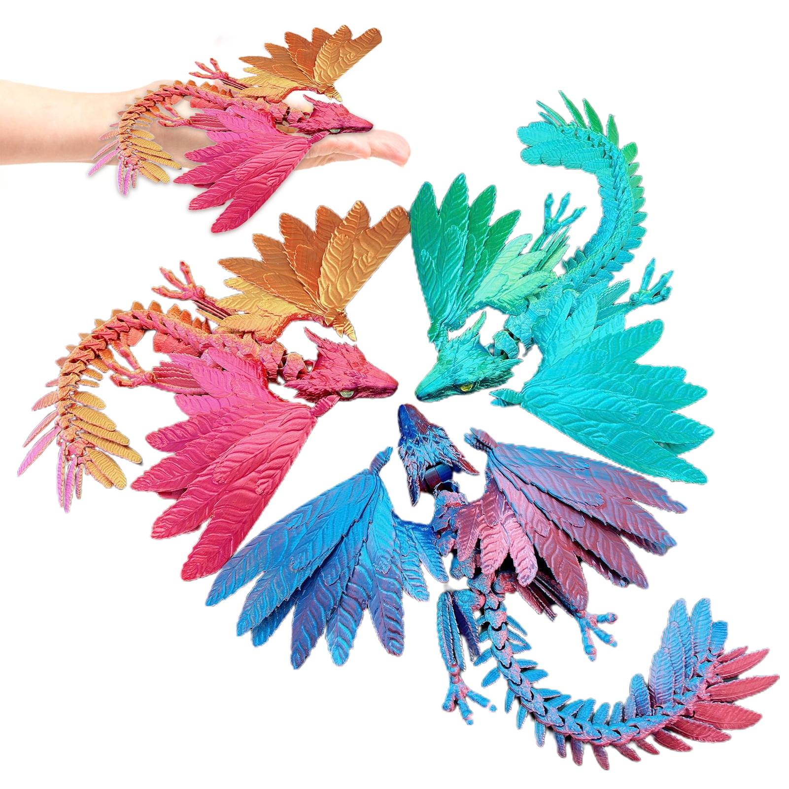 Guiexla 3D Printed Feathered Dragon Fidget Toy Movable Joints Flying ...