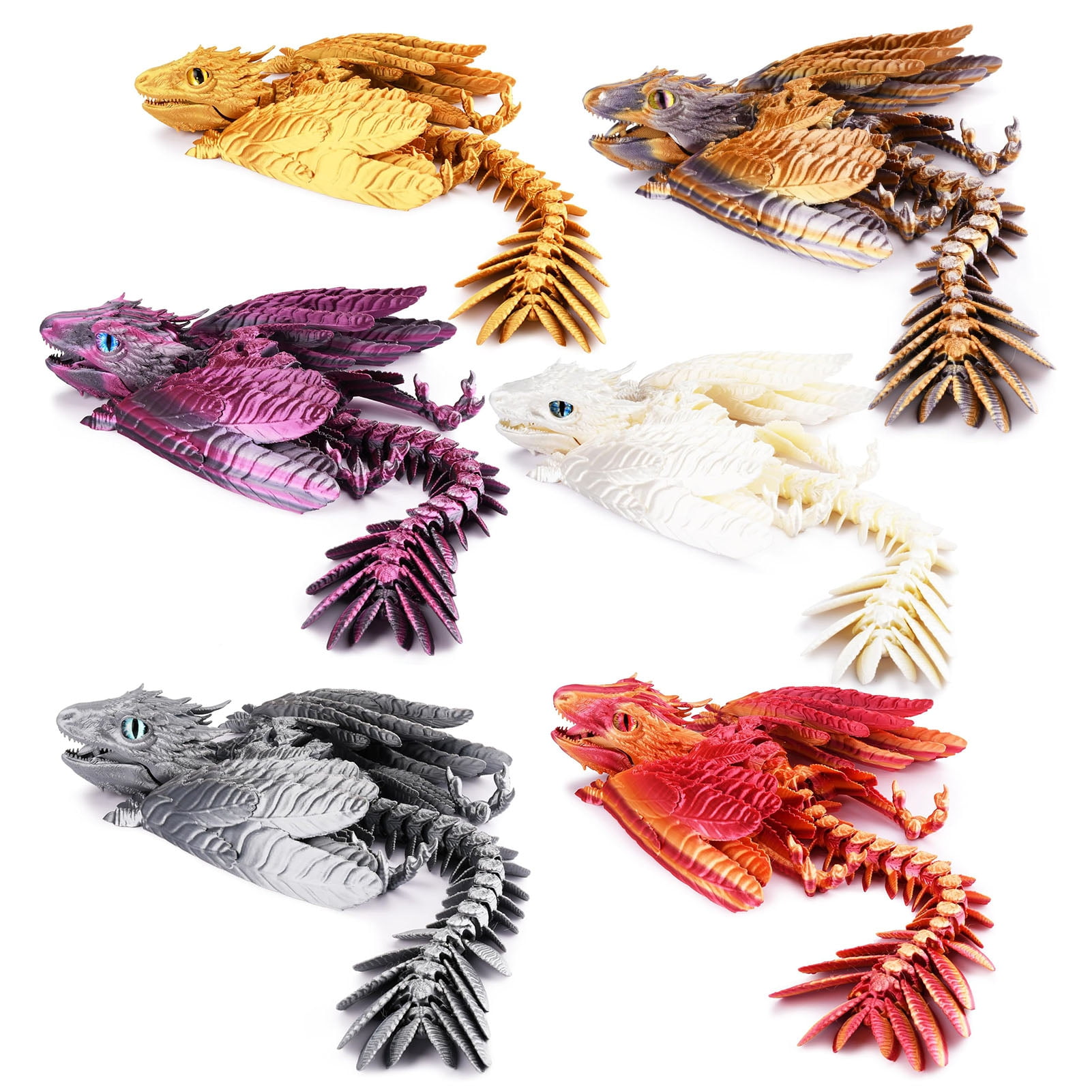 Guiexla 3D Printed Feathered Dragon Fidget Toy Movable Joints Flying ...