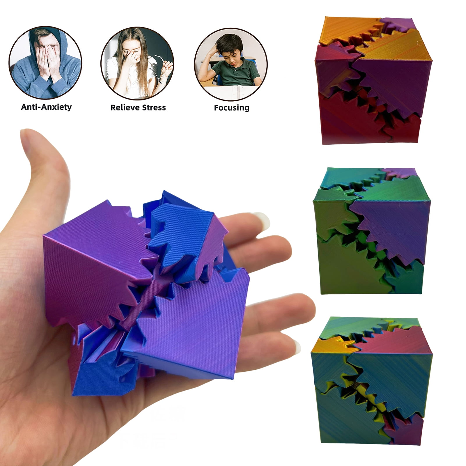 Guiexla 3D Printed Gear Cube Toy Stress Anxiety Relief Spin Cube Travel ...