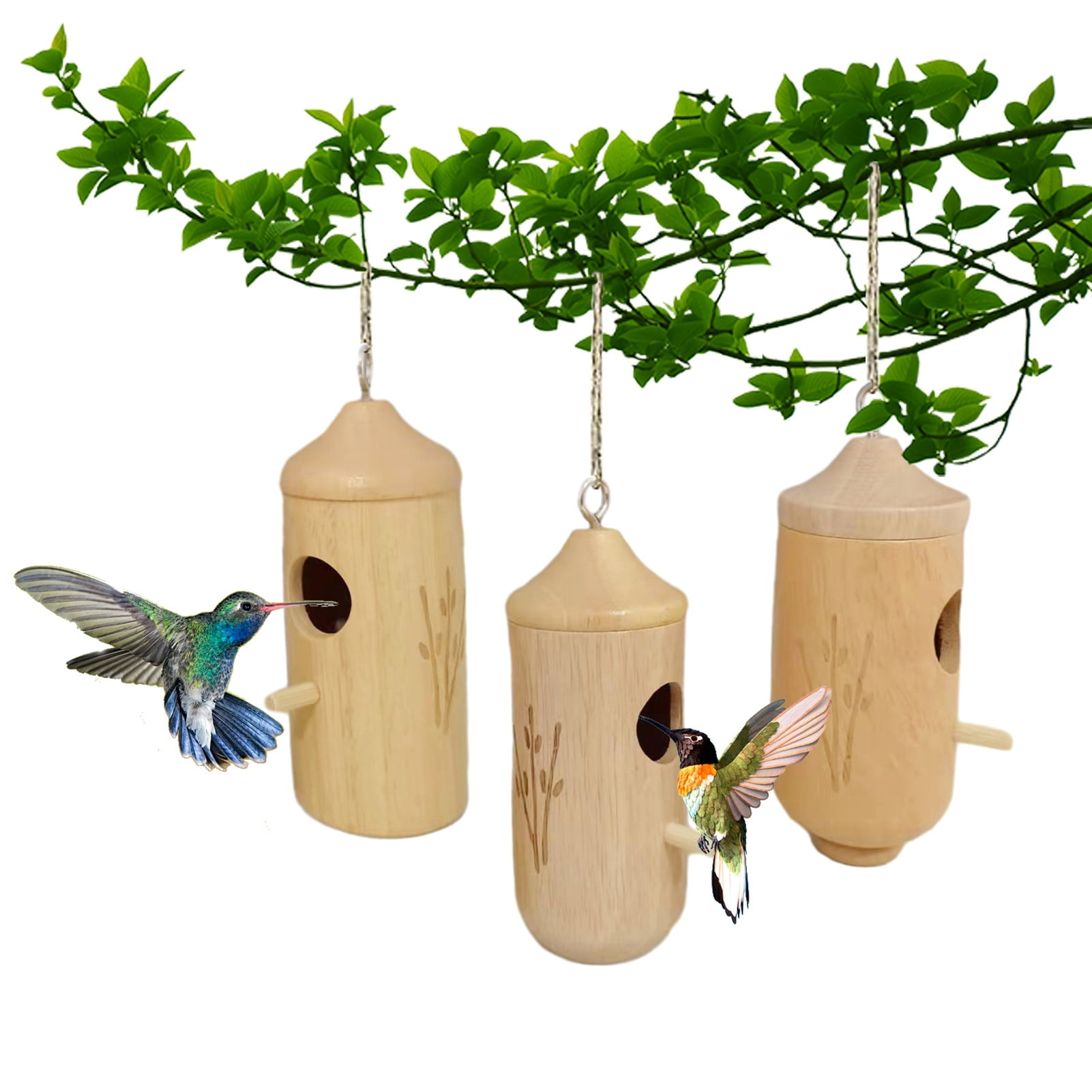 Guiexla 3Pcs Hummingbird House Wooden Bird Nesting House Outdoor Bird ...