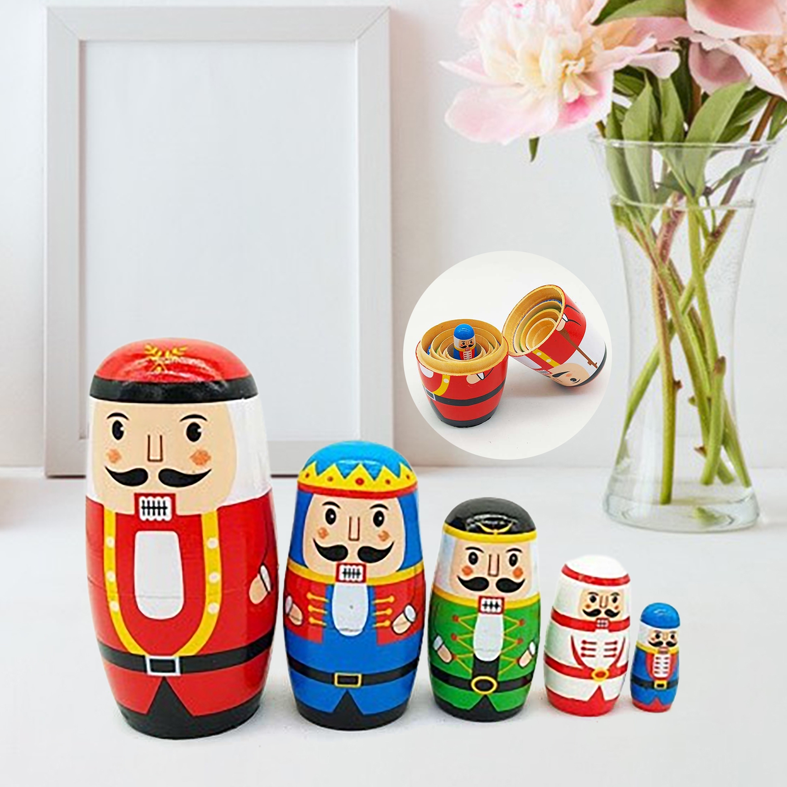Guiexla 5Pcs/Set Soldier Russian Nesting Doll 5 Layers Handmade Wooden ...