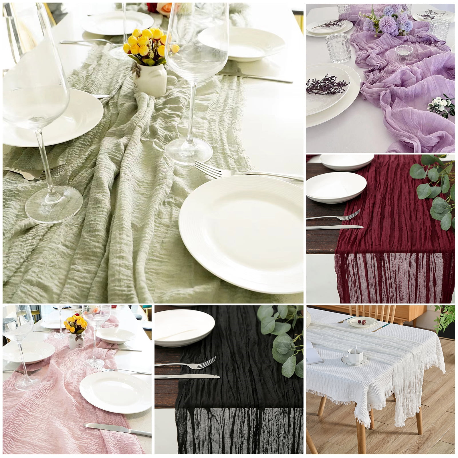 Guiexla 6 Pack Cheesecloth Table Runners 35x118 Inch Gauze Boho Table ...