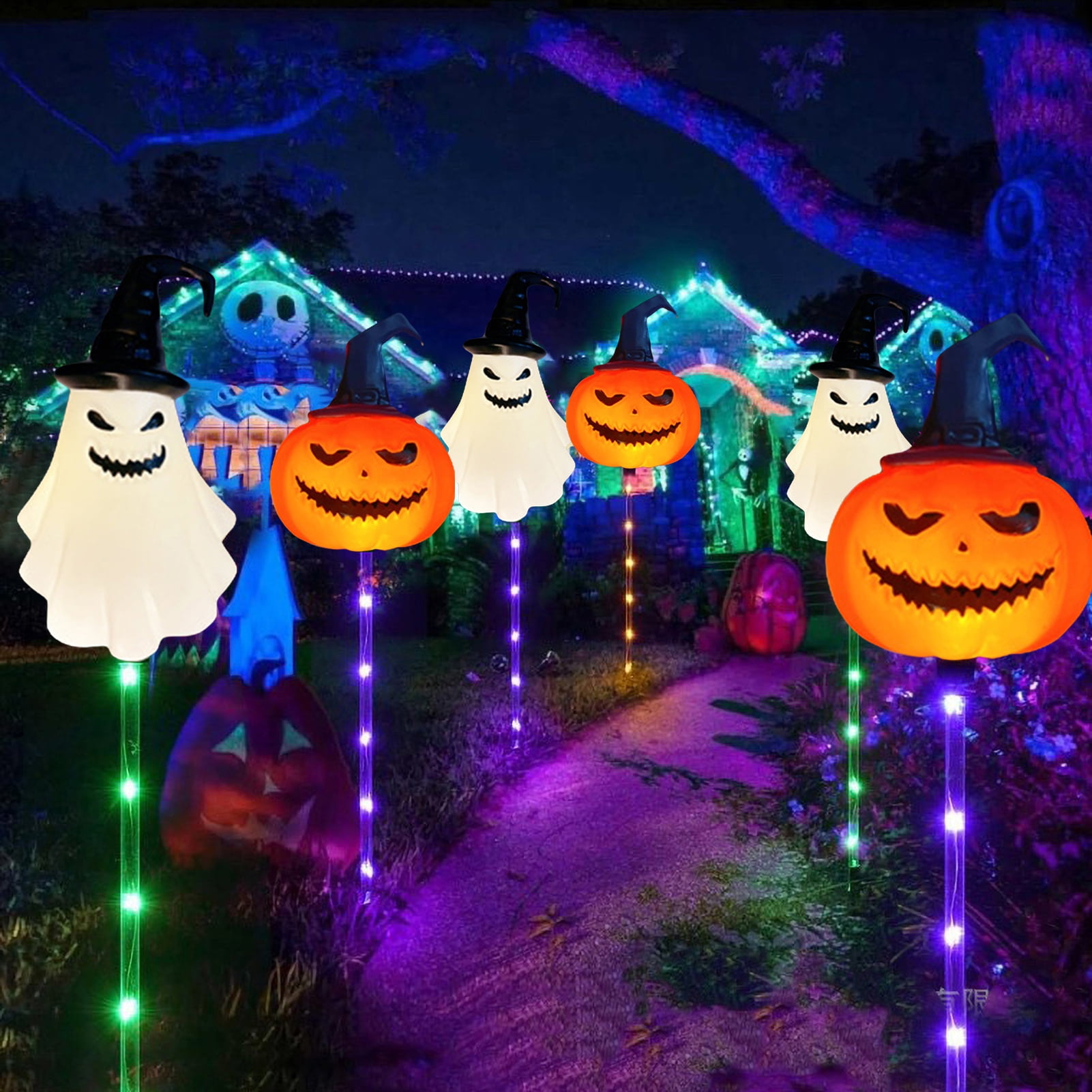 Guiexla 6Pcs Pumpkin Pathway Lights Halloween Ghost Decorations IP65 ...
