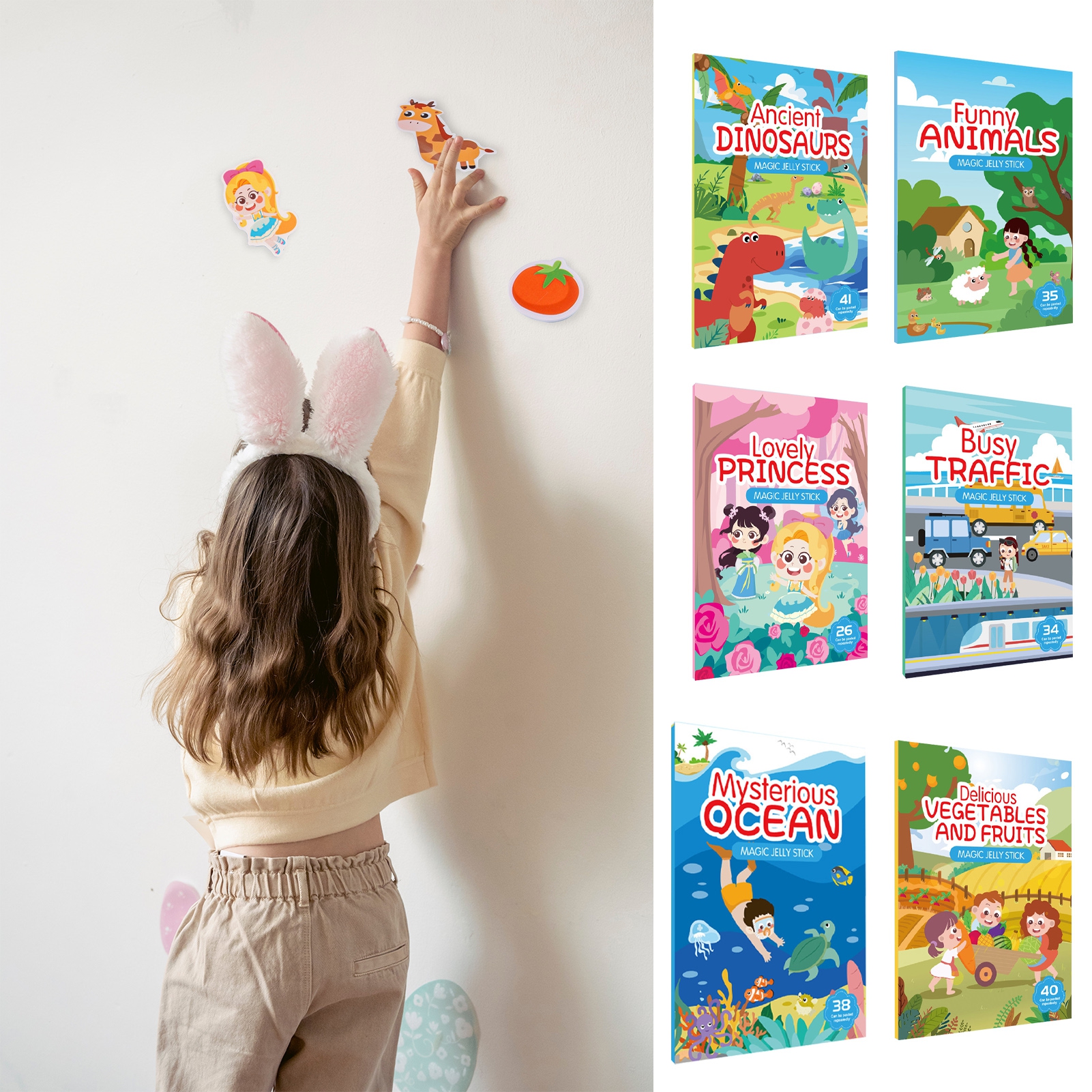 Guiexla 6Pcs/Set 3D Jelly Sticker Book Dinosaur Animal Sea Kids Quiet Sticky Book Preschool ...