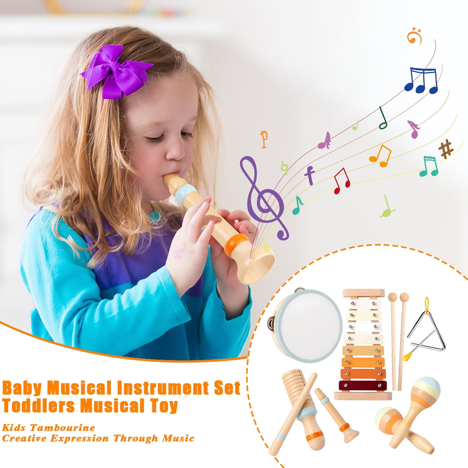Guiexla 6Pcs/Set Baby Musical Instruments with Xylophone Trumpet Wooden ...