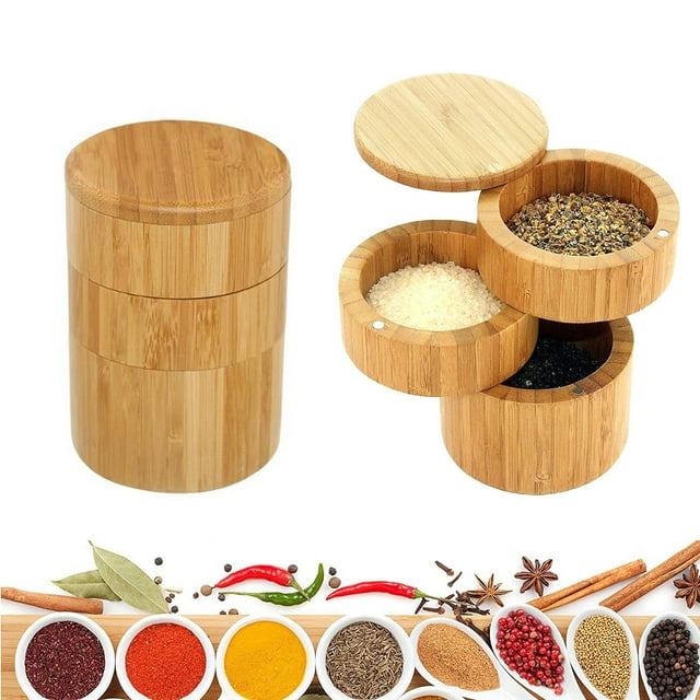 Guiexla Bamboo Seasoning Storage Box with Magnetic Swivel Lid Wooden ...