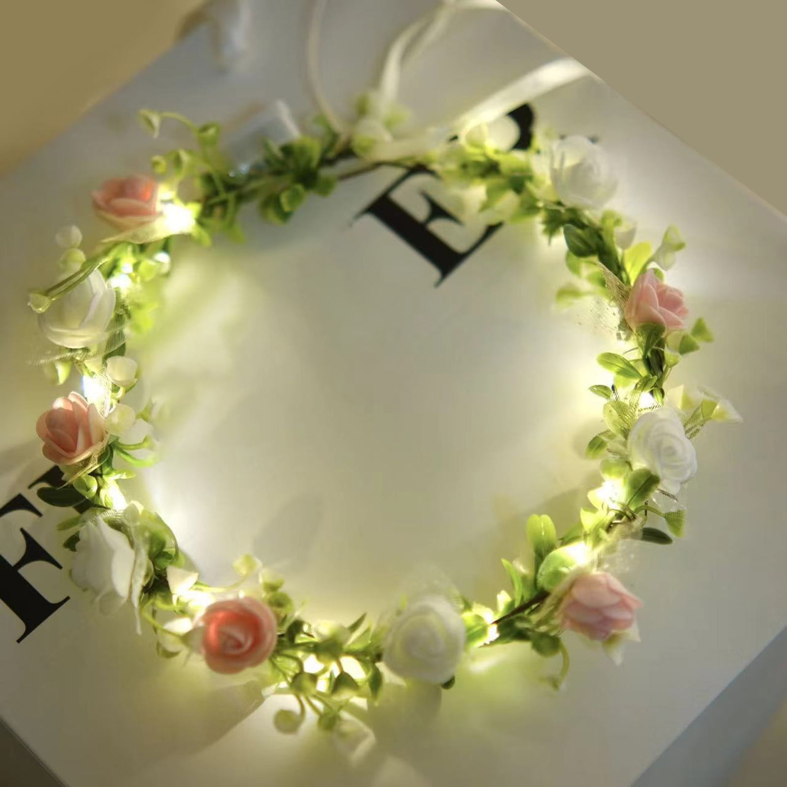 Guiexla Colorful LED Flower Crown Adjustable Ribbon Bride Floral Hair ...