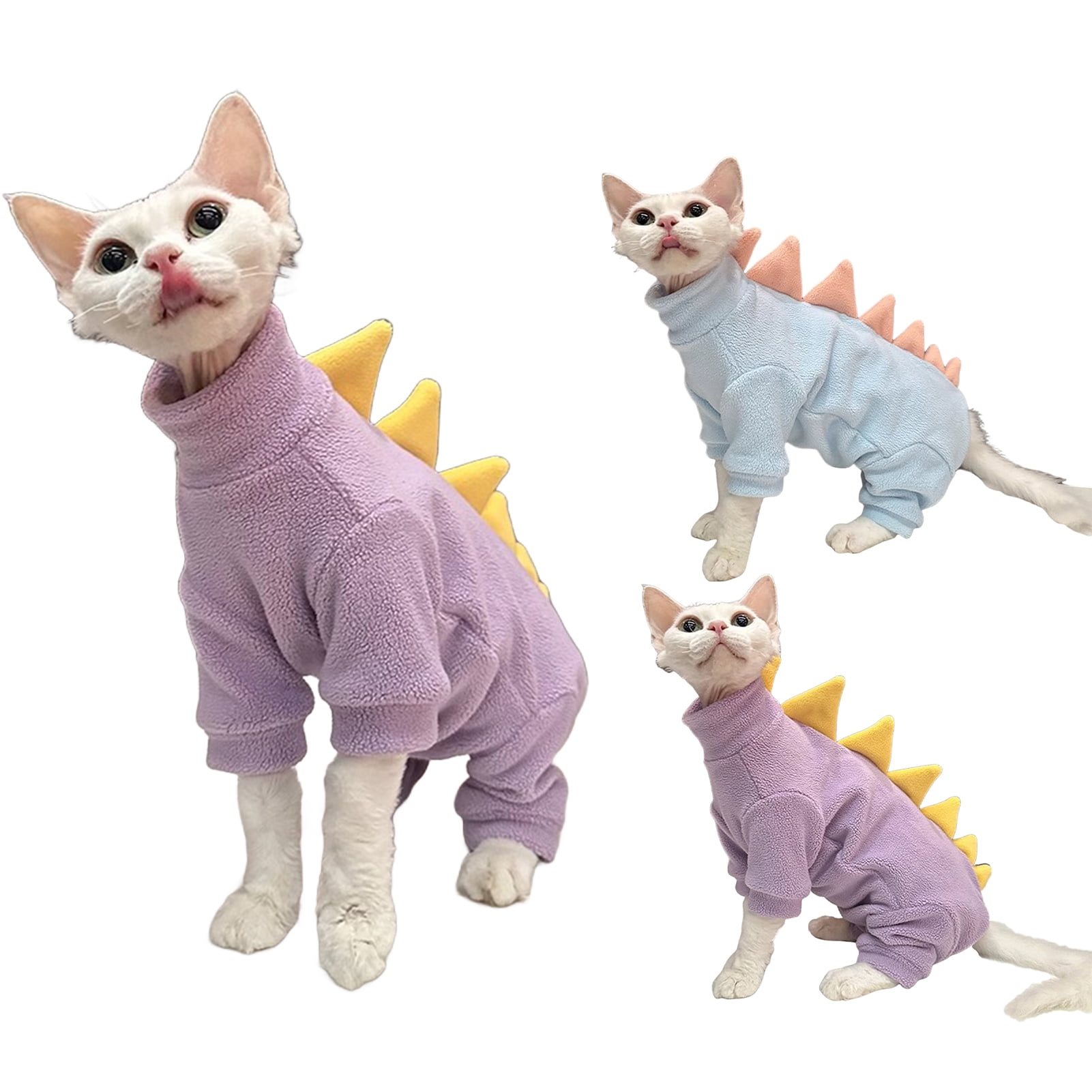 Guiexla Dinosaur Cat Clothes Winter Sphynx Cat Pajamas Costume Soft ...