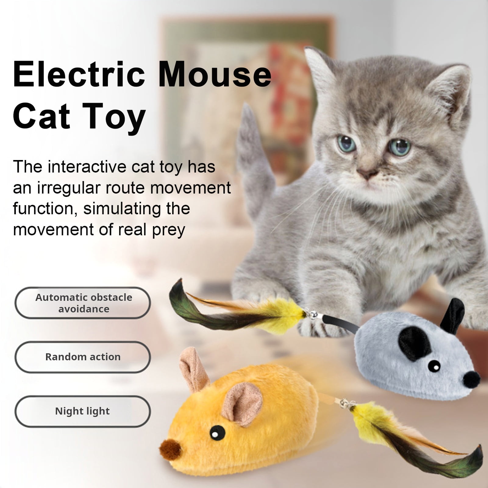 Guiexla Electric Mouse Toy for Cats Interactive Plush Mouse with Remote ...