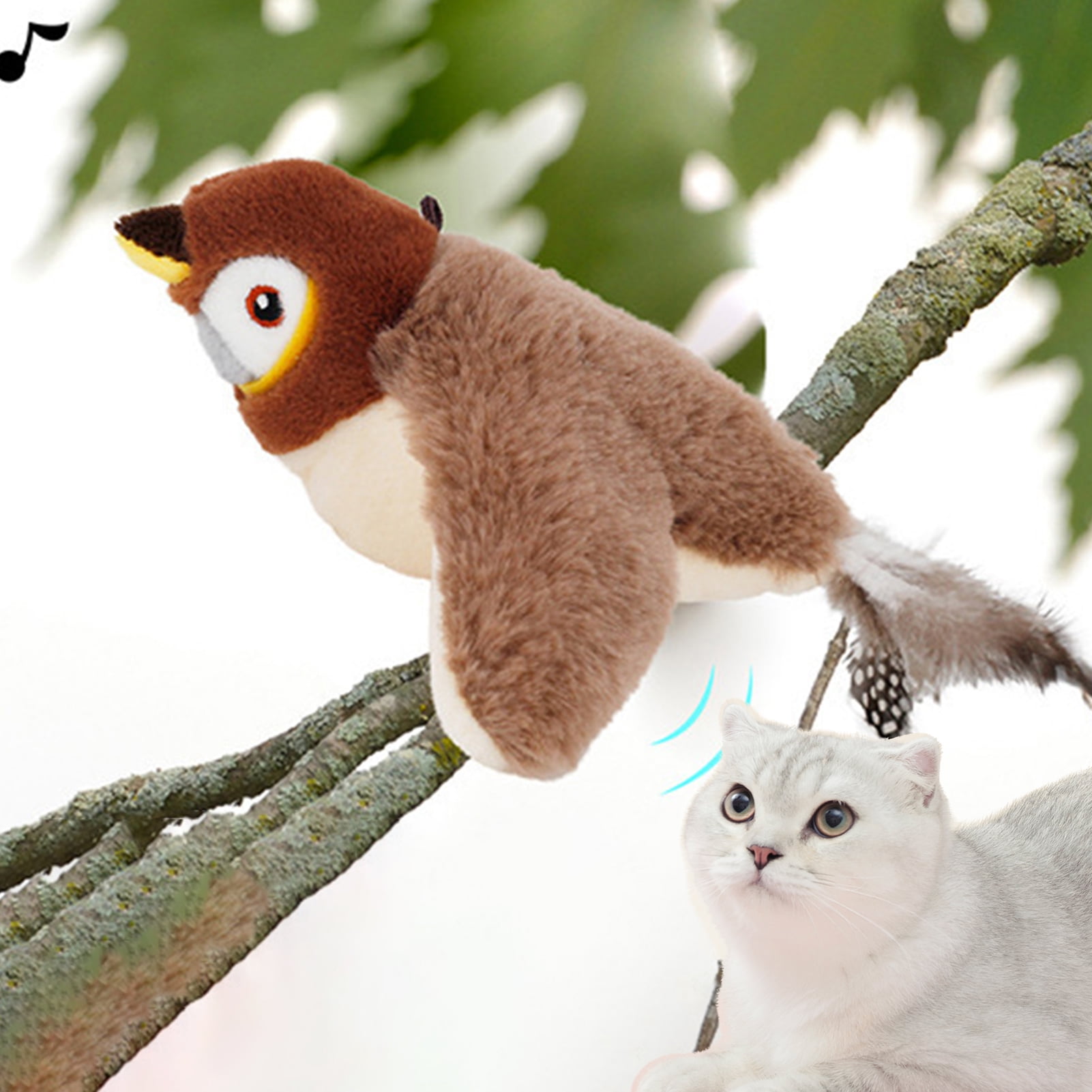 Guiexla Flapping Bird Cat Toy Interactive Chirping Flapping Wings Plush ...