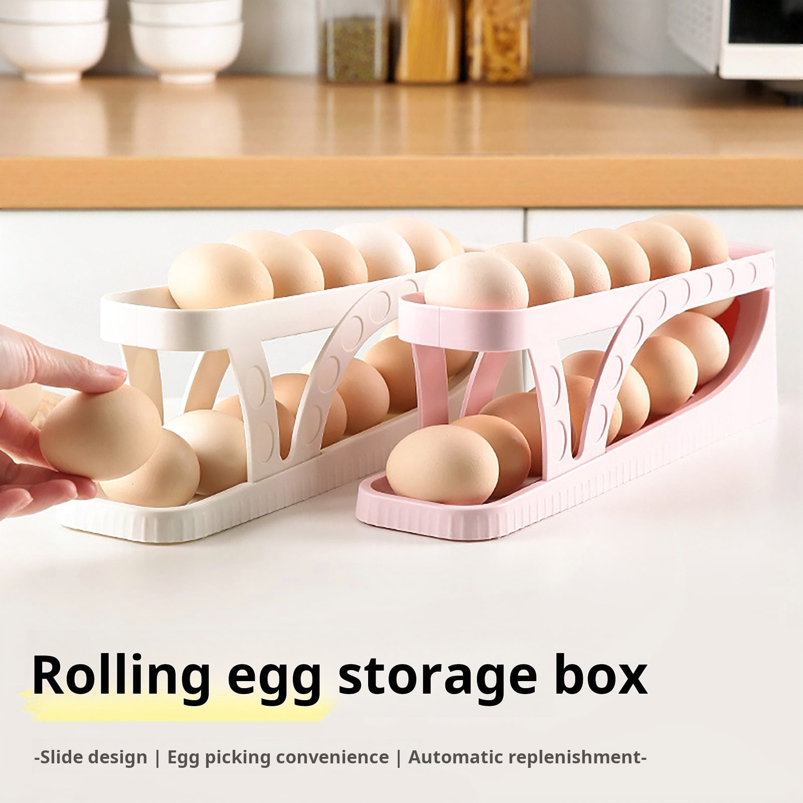 Guiexla Fridge Egg Storage Box 2 Tiers Automatic Rolling Large Capacity ...