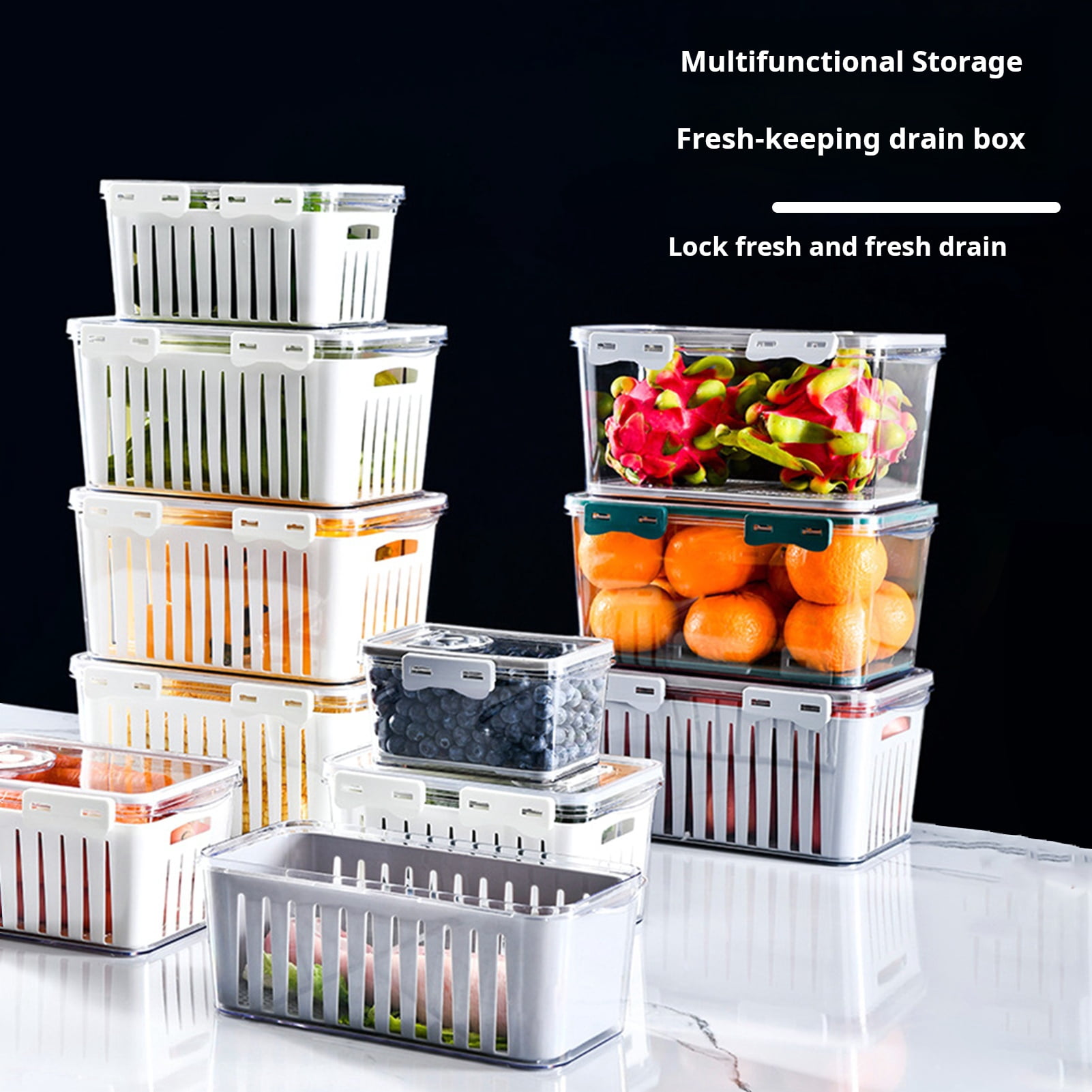 Guiexla Fruit Storage Containers with Colanders Airtight Drain Box BPA ...
