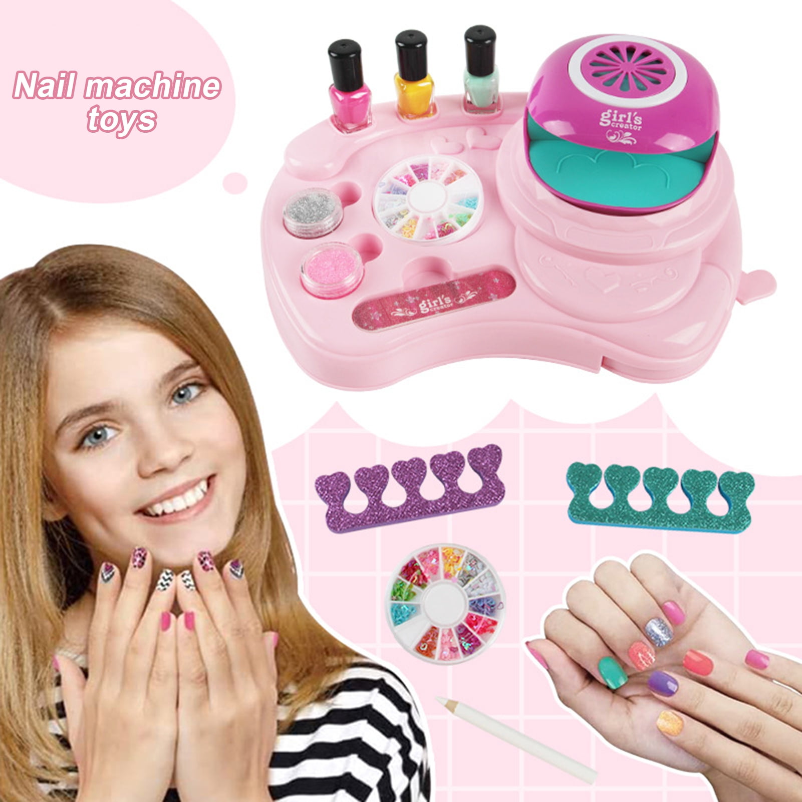 Guiexla Girls Nail Polish Set for Kids Toy 3-in-1 Nail Dryer Pen Polish ...