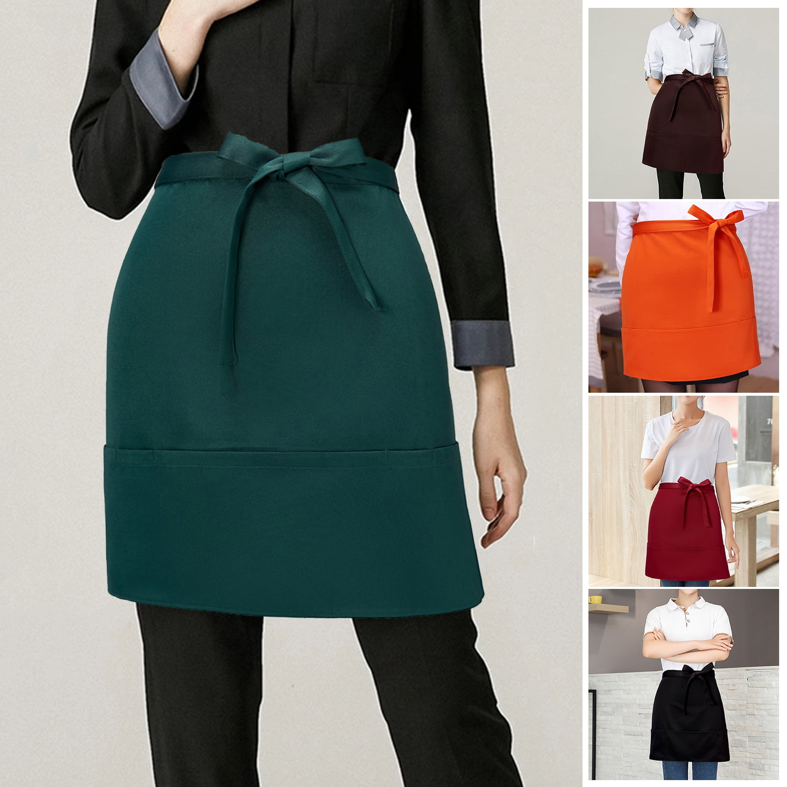 Guiexla Half Apron with Multi Pockets for Cooking Server Waiter ...