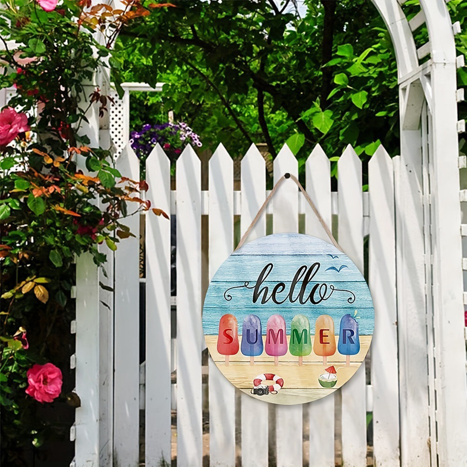 Guiexla Hello Summer Wooden Door Sign Indoor Outdoor Garden Front Door ...