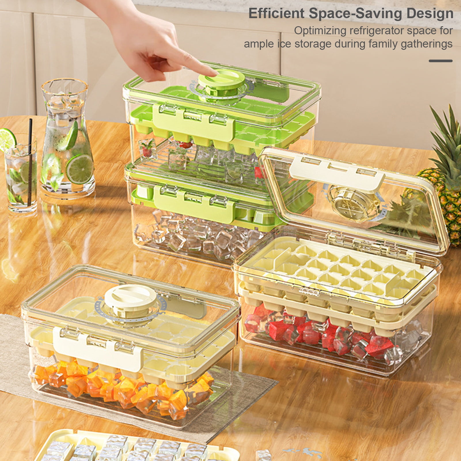 Guiexla Ice Tray with Lid Bin Two-Layer Ice Cube Maker for Freezer 28/ ...