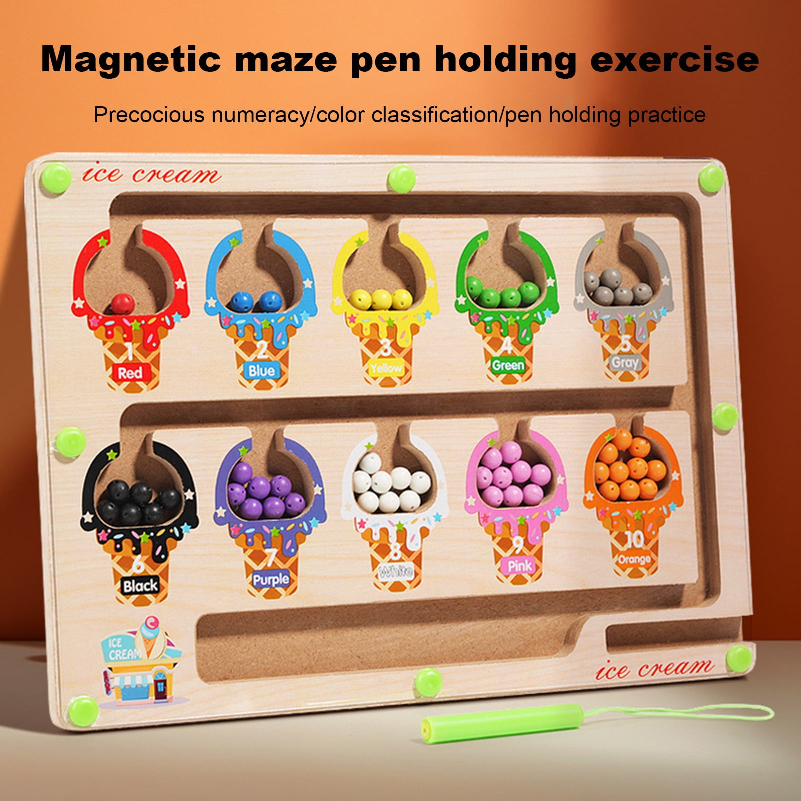 Guiexla Magnetic Bead Maze Board Game Ice Cream Dinosaur Vegetable ...