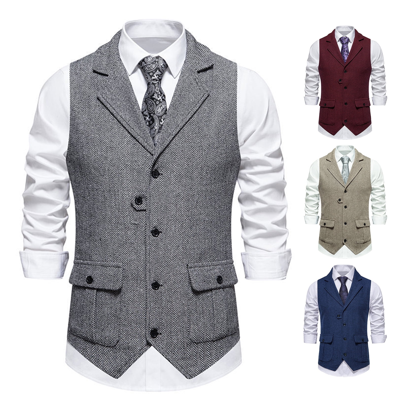 Guiexla Men Suit Vest Lapel Sleeveless Single Breasted Slim Fit ...