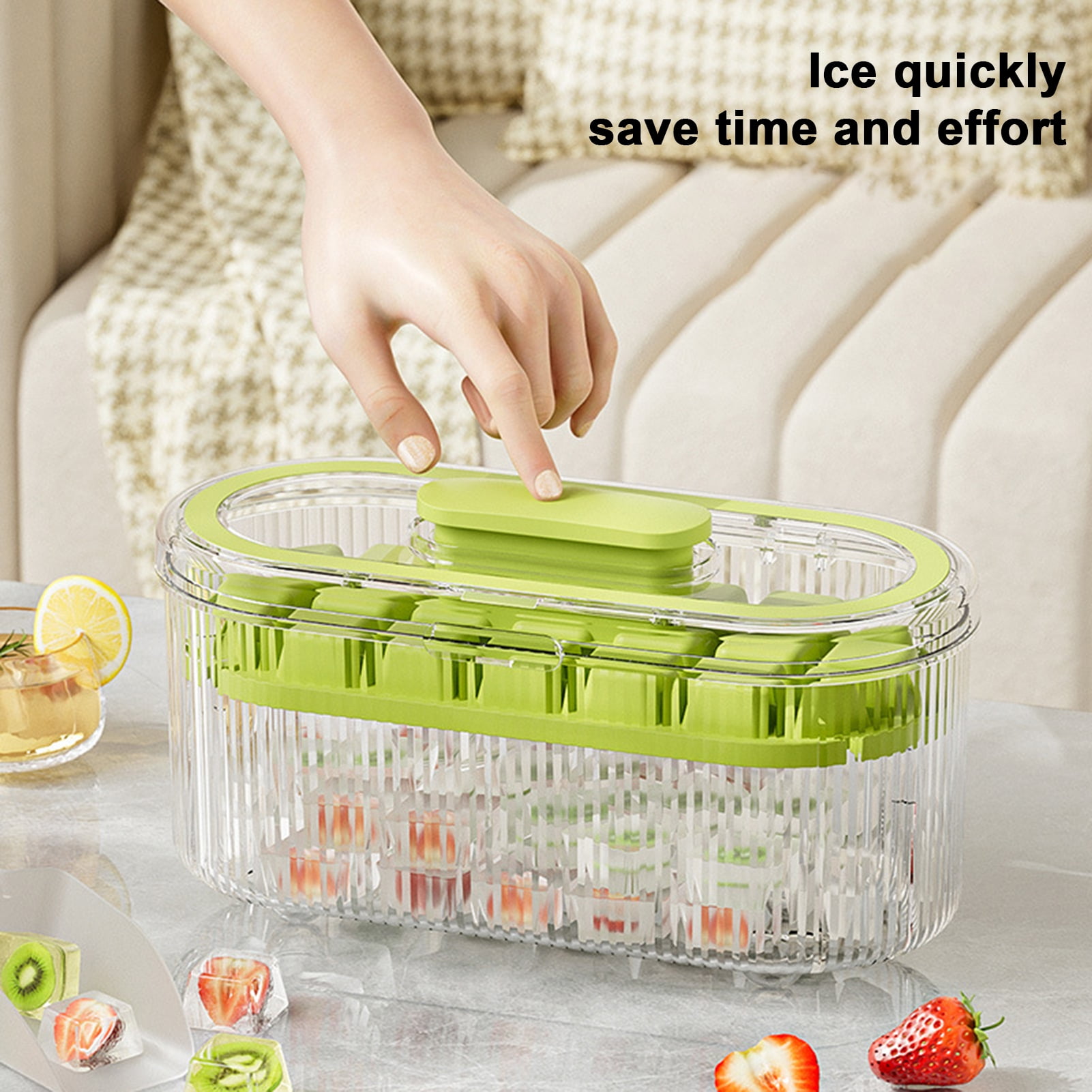 Guiexla Press Ice Cube Tray Box with Shovel 21/42/63 Cavities Easy ...
