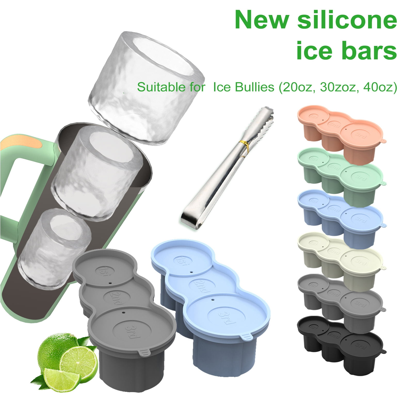 Guiexla Silicone Hollow Cylinder Ice Cube Mold Tray with Lid Tong for ...