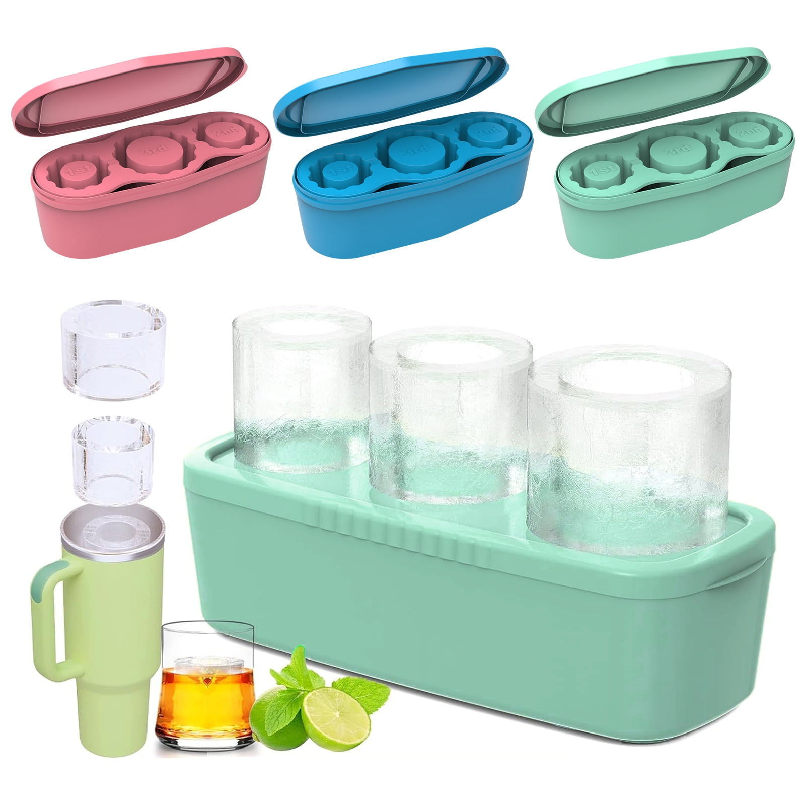 Guiexla Silicone Ice Cube Tray with Lid for Tumbler Cup Tight Fit ...