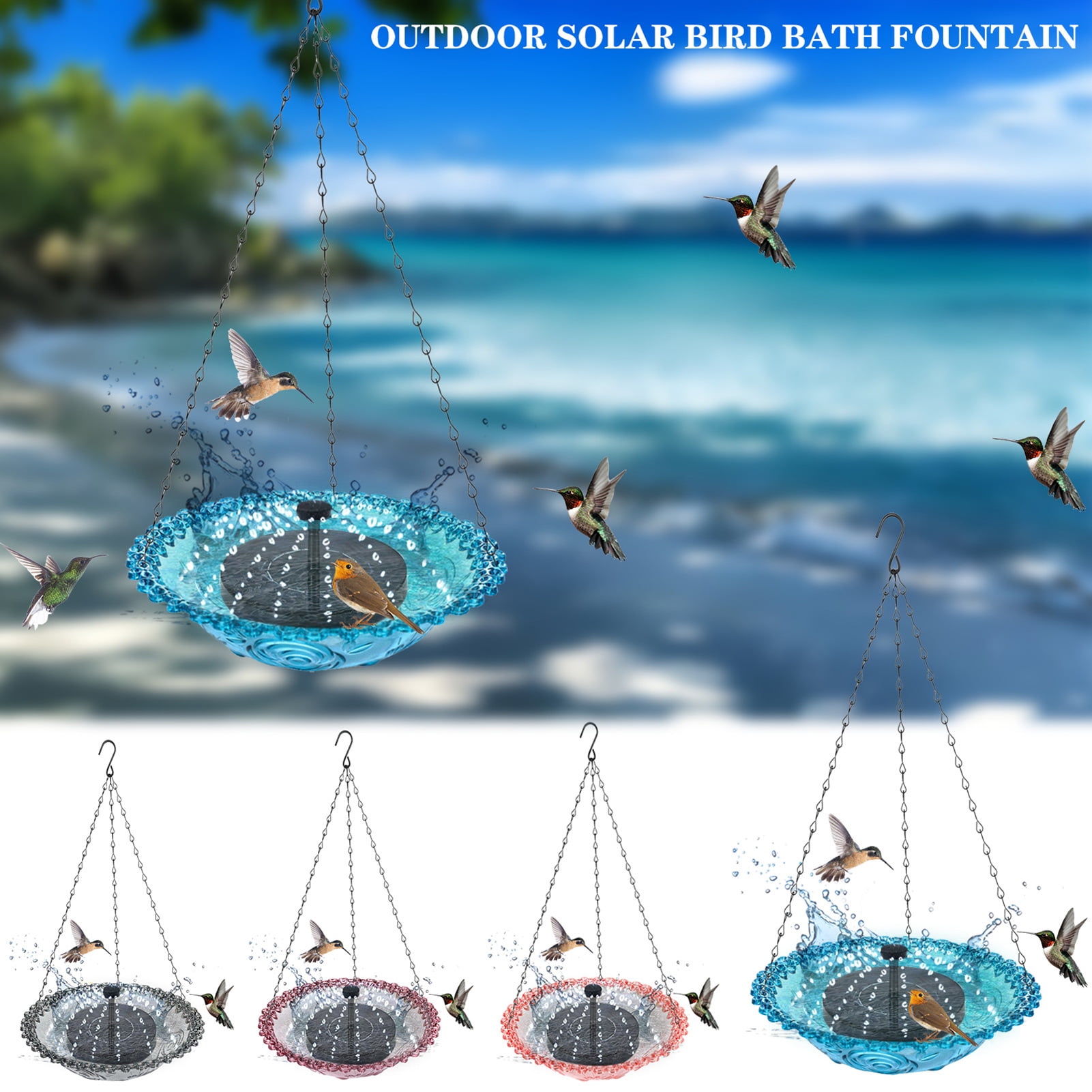 Guiexla Solar-Powered Hanging Bird Bath Fountain Pump Multi-Functional ...
