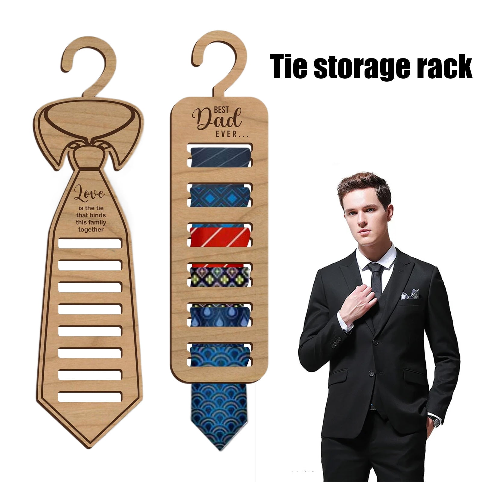 Guiexla Tie Organizer with Hanging Hook Wooden Multi Layers Thick ...