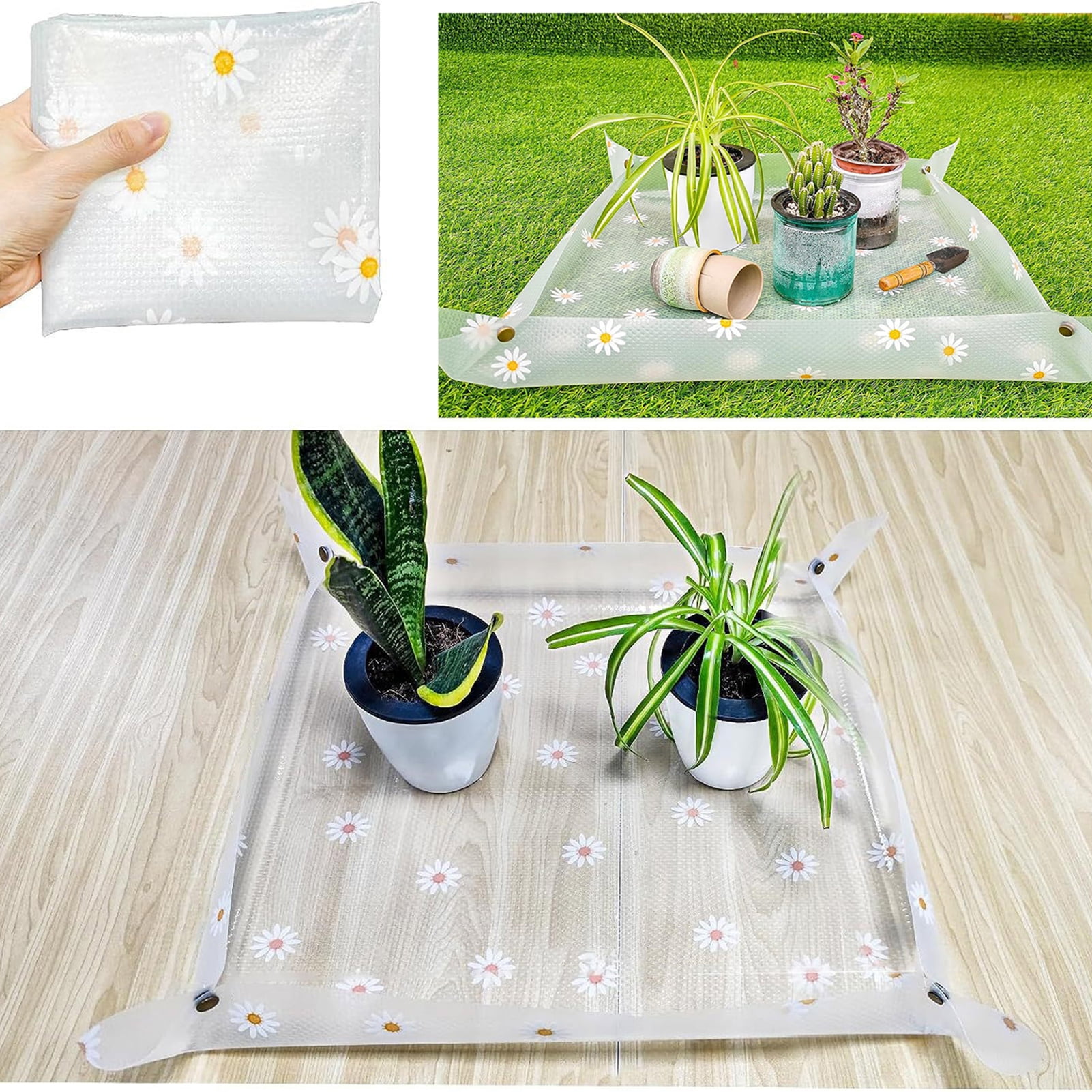 Guiexla Transparent Repotting Mat Flower Print Easy to Clean Reusable ...