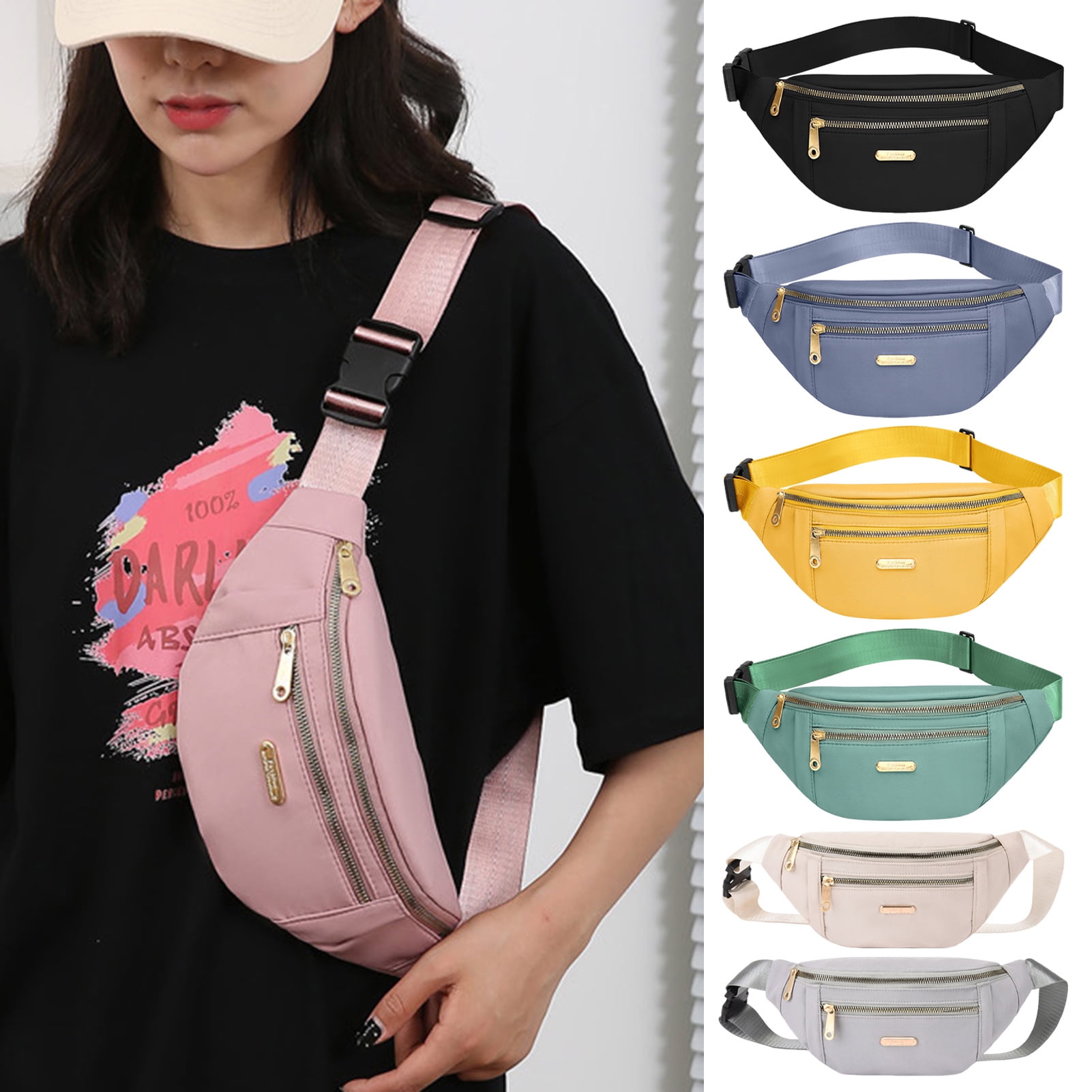 Guiexla Unisex Waist Bag Adjustable Elastic Strap Zipper Closure Large ...