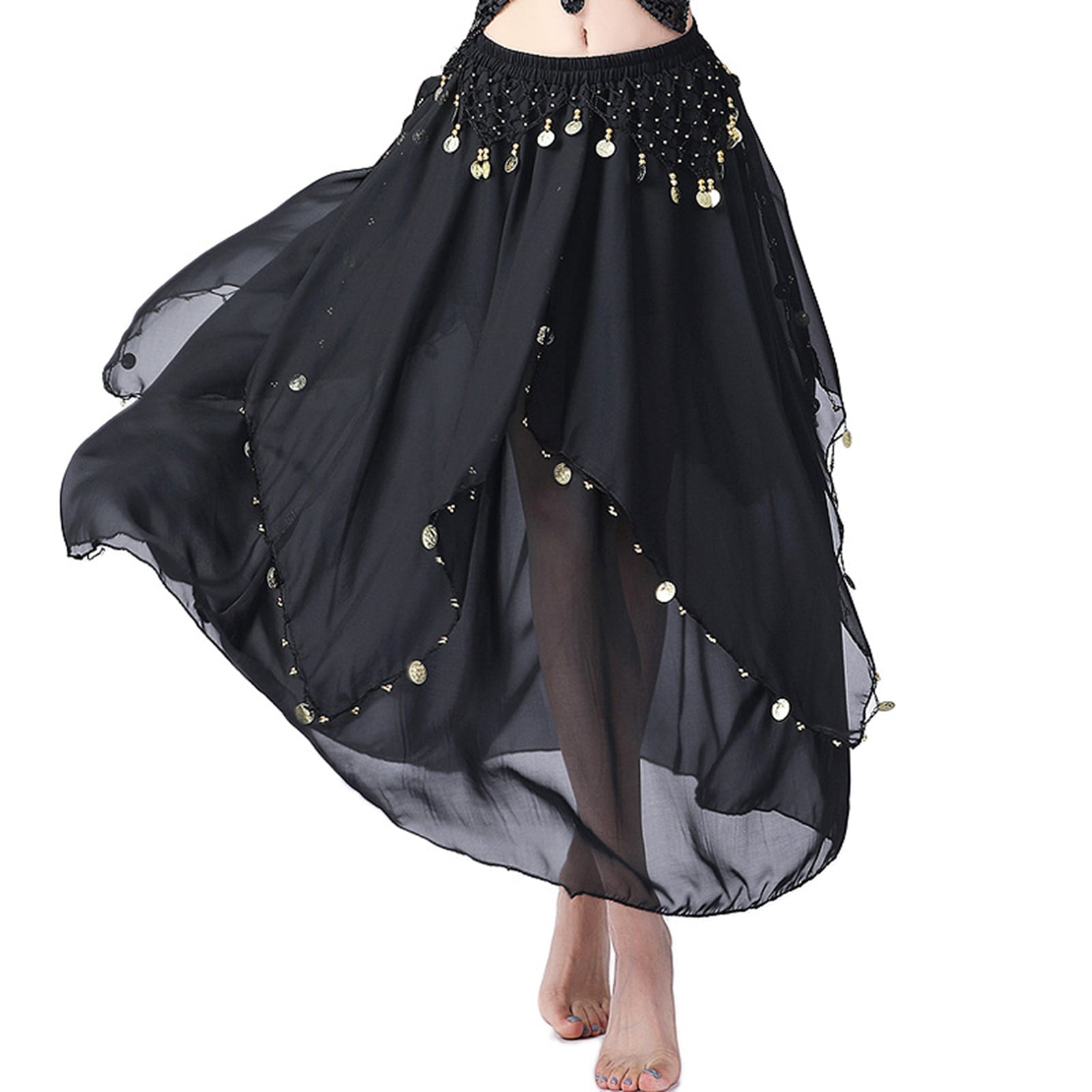 Guiexla Women Chiffon Skirt Elastic Waist Multi-Layered Mesh Folk Dance ...
