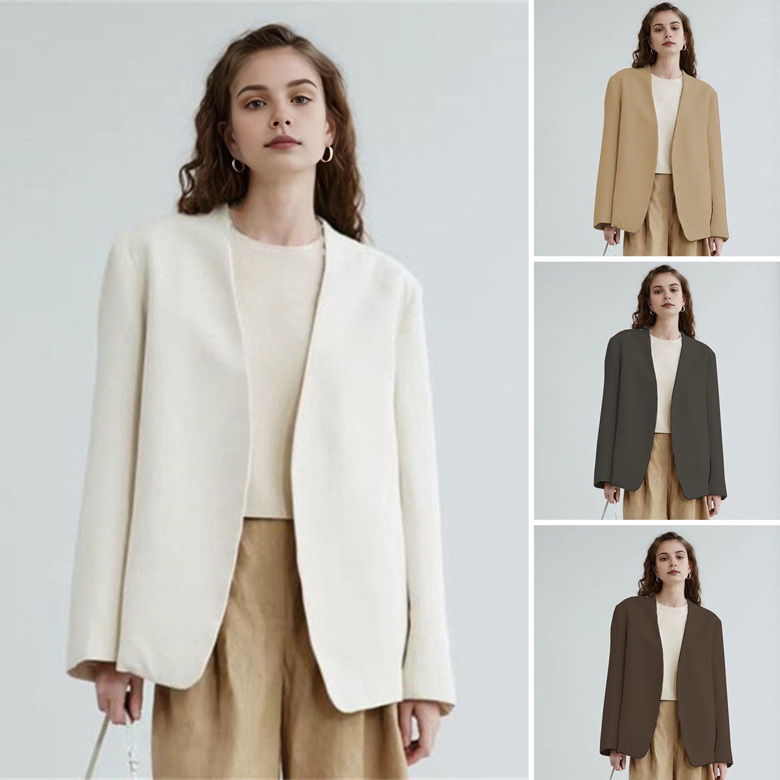 Guiexla Women Suit Coat Collarless Long Sleeve Open Front Suit Jacket ...