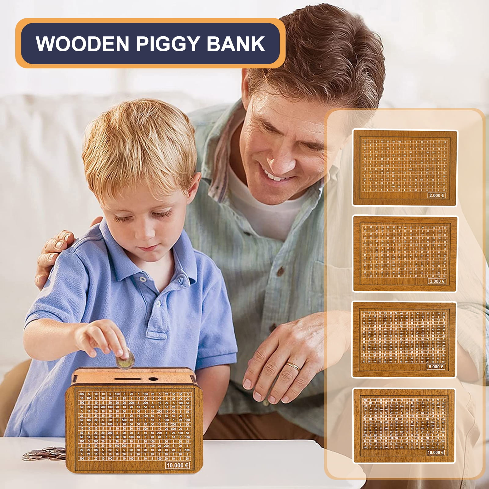 Guiexla Wood Money Box with Counter Pen Large Capacity 1000/2000/3000 ...